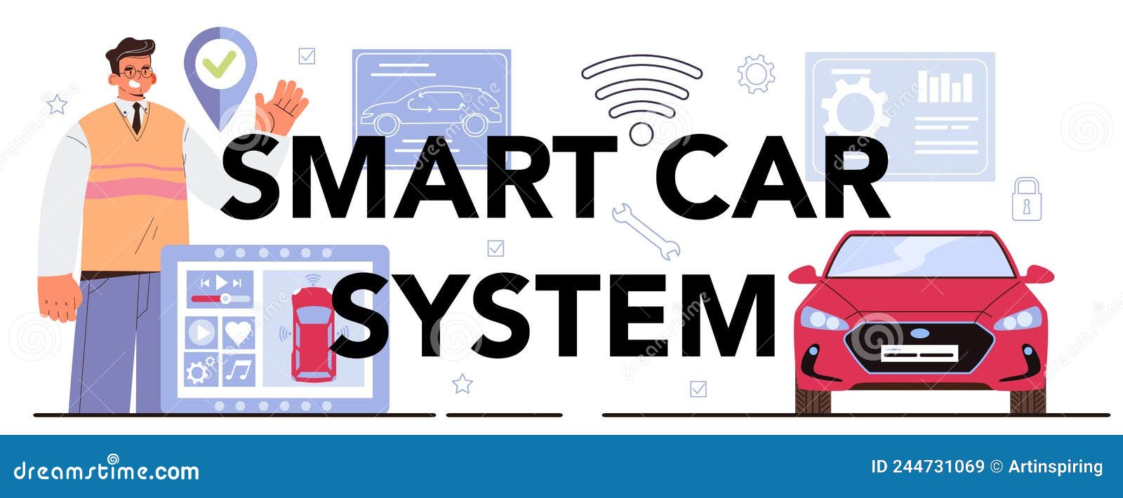 Smart Car System Typographic Header. Self Driving and Electric Car ...