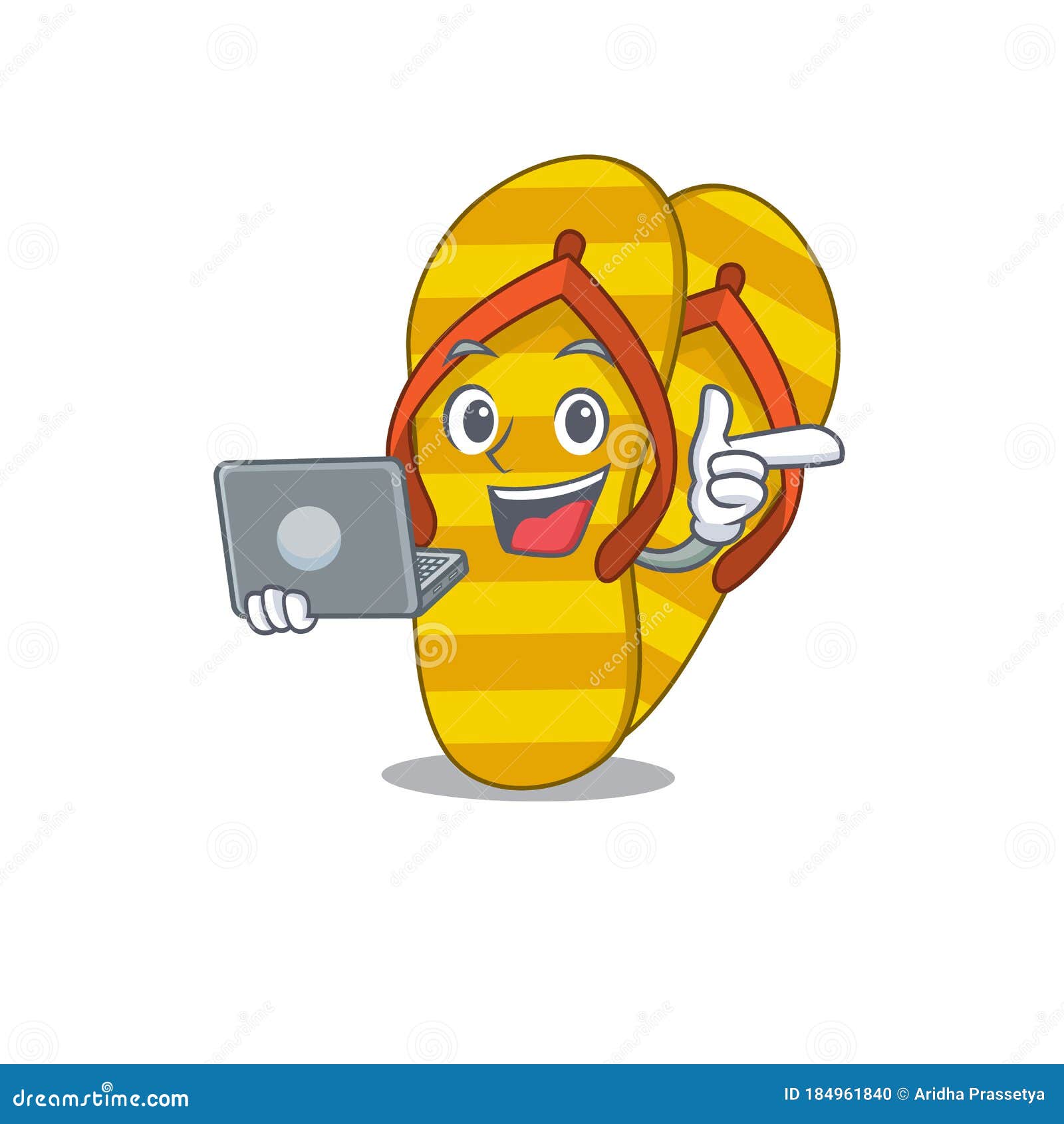 Smart Cartoon Character of Flip Flops Studying at Home with a Laptop ...
