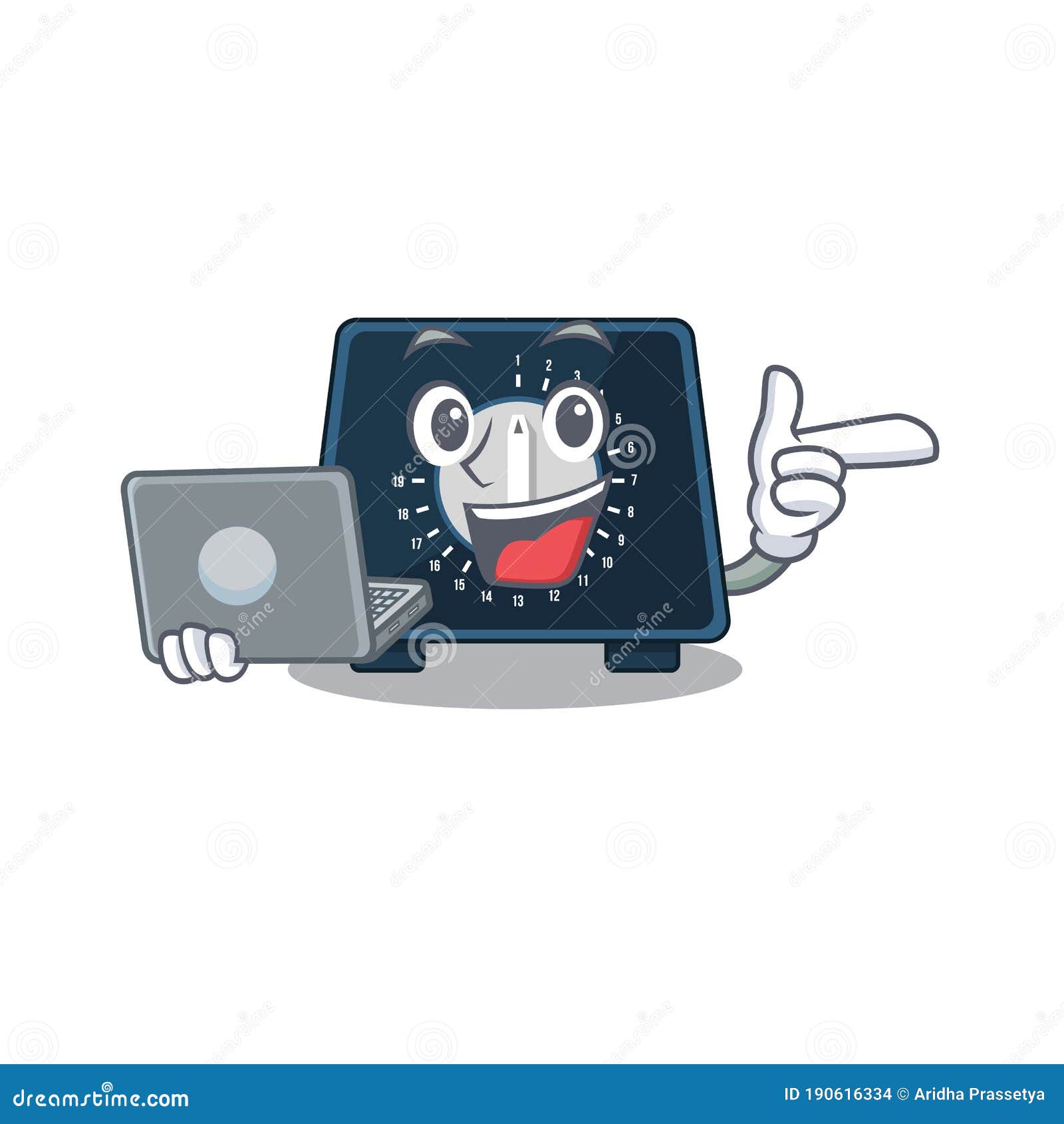 Smart Cartoon Character of Kitchen Timer Studying at Home with a Laptop ...