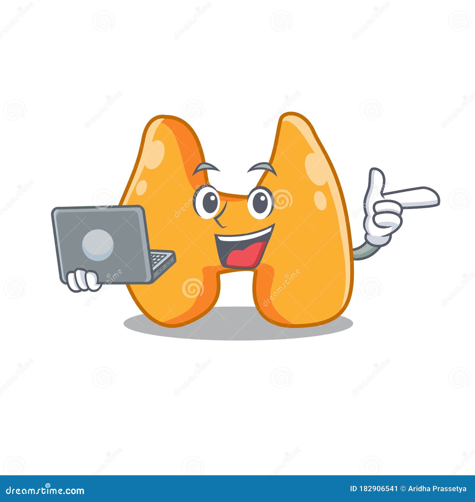 Smart Cartoon Character of Thyroid Studying at Home with a Laptop Stock ...