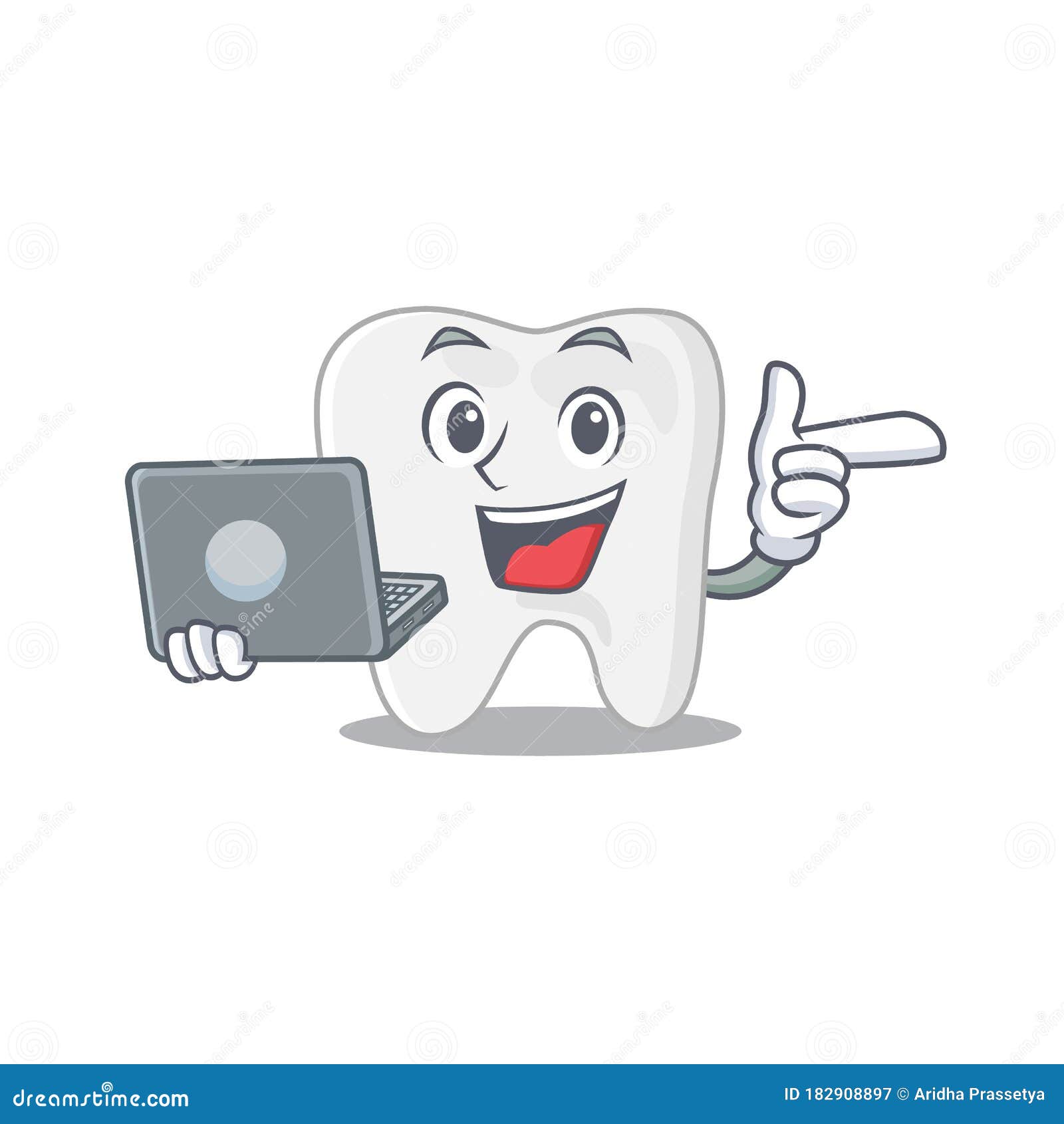 Smart Cartoon Character of Tooth Studying at Home with a Laptop Stock ...