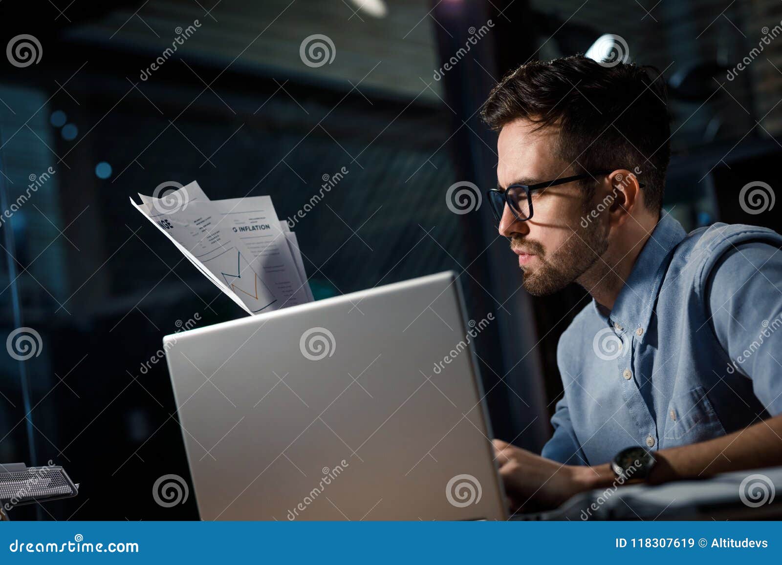 Overworked Man with Documents in Office Stock Image - Image of ...