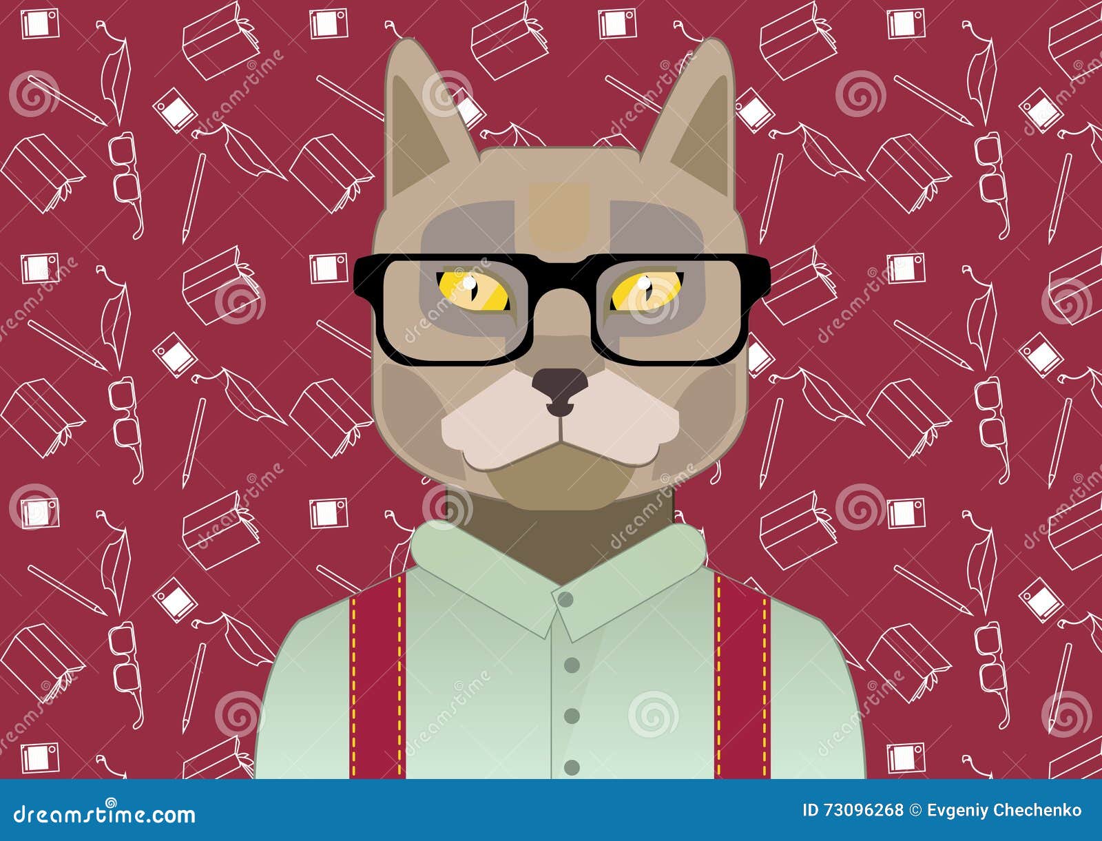Smart Cat, with Glasses,scientist , Pattern Science, Student, Flat ...
