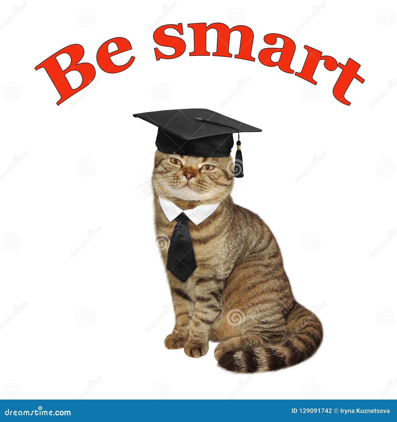 Smart cat in a hat stock photo. Image of motivation - 129091742