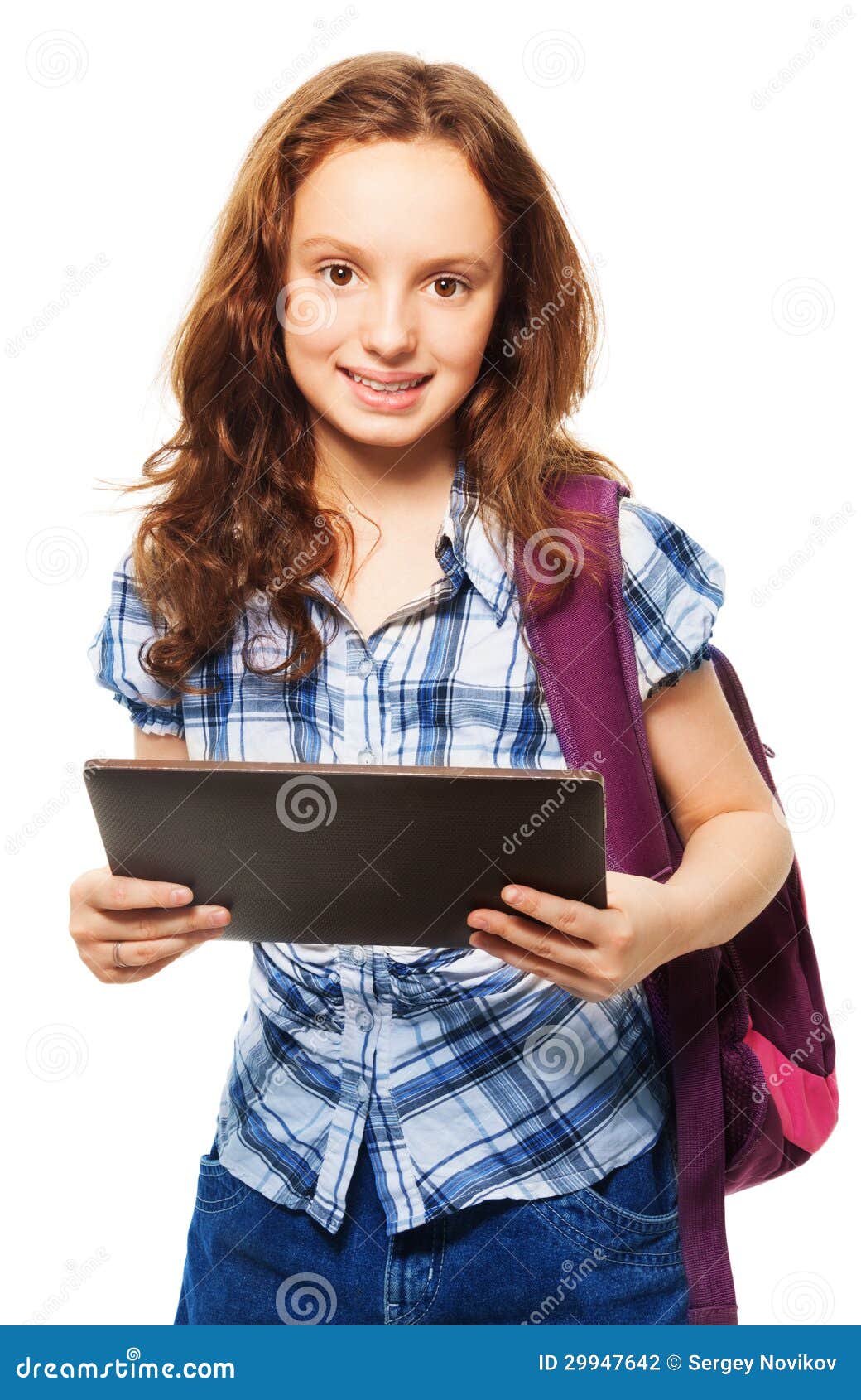 Smart Smiling Girl with Tablet Pc Stock Photo - Image of isolated ...