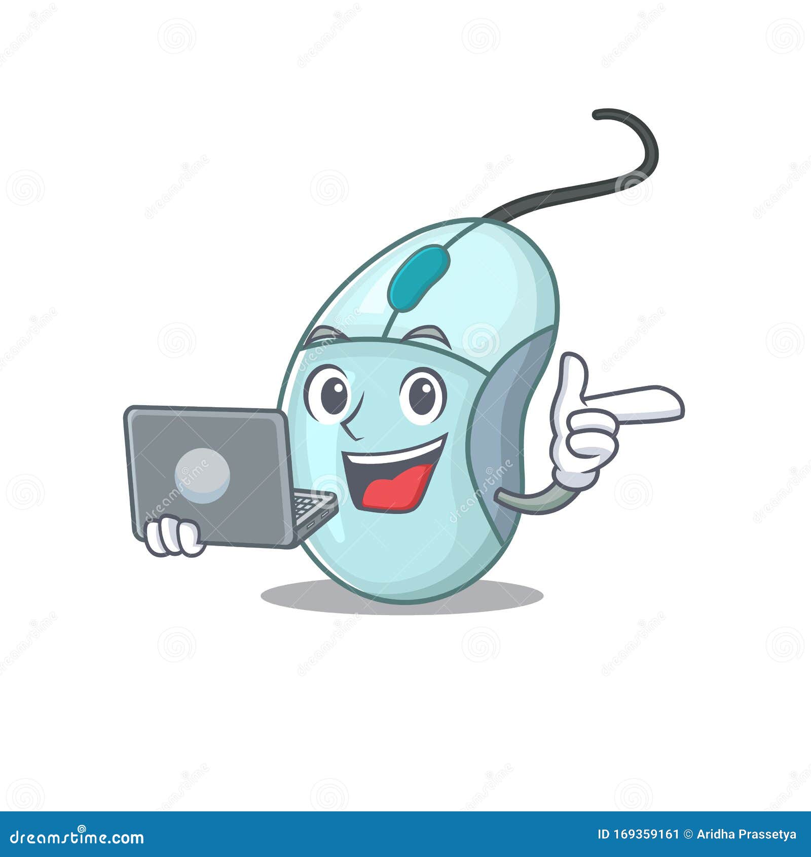 Smart Character of Computer Mouse Working with Laptop Stock Vector ...