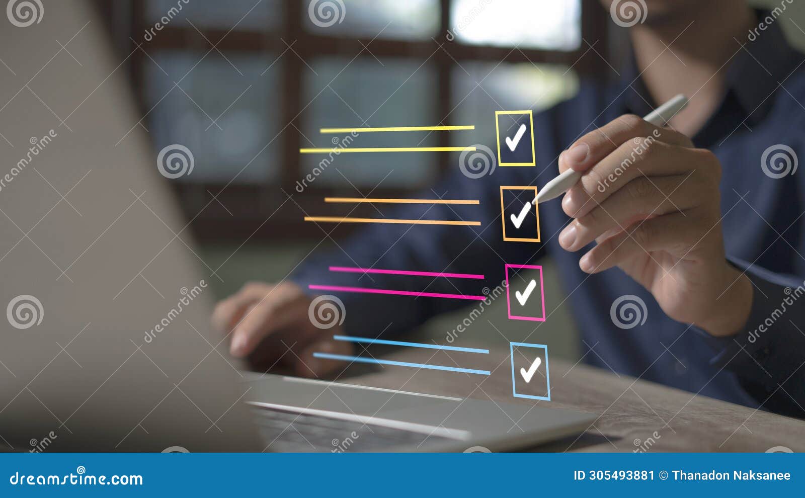 Smart Checklist Concept on Virtual Screen a Man Uses a Marker To ...