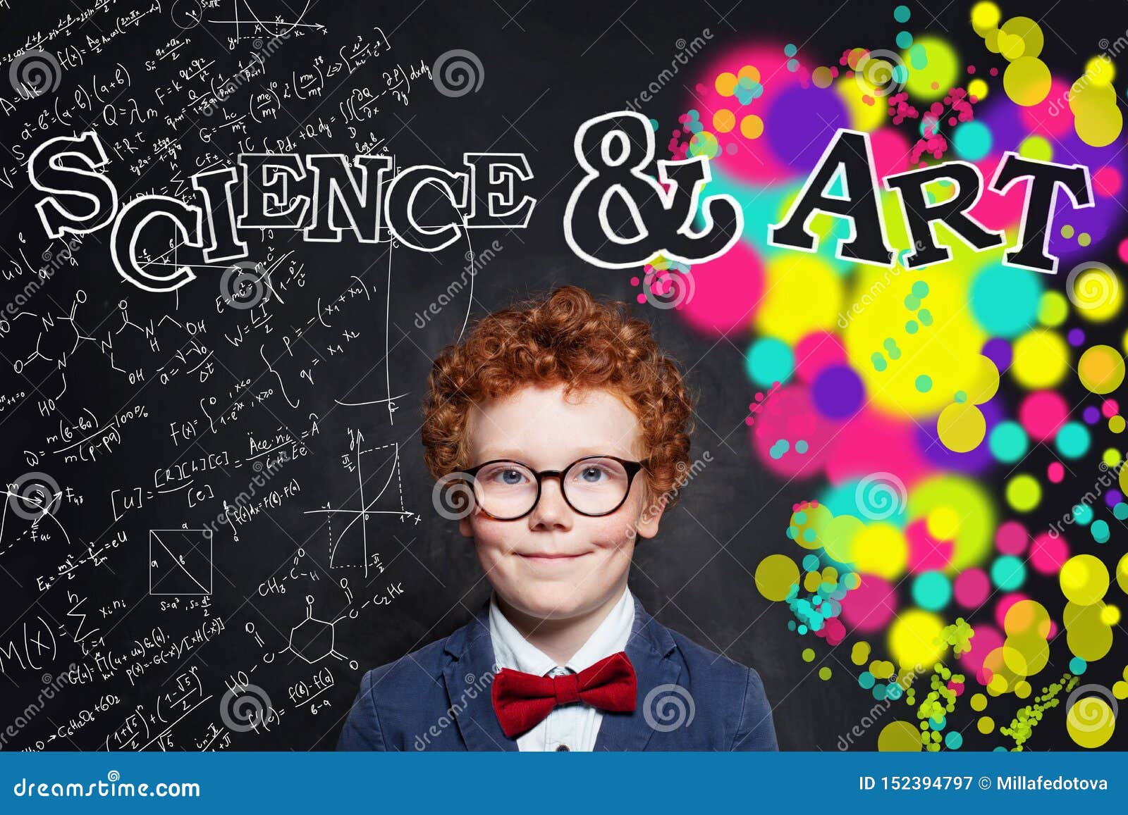 Smart Child Boy in Suit and Glasses on Science and Arts Occupations ...