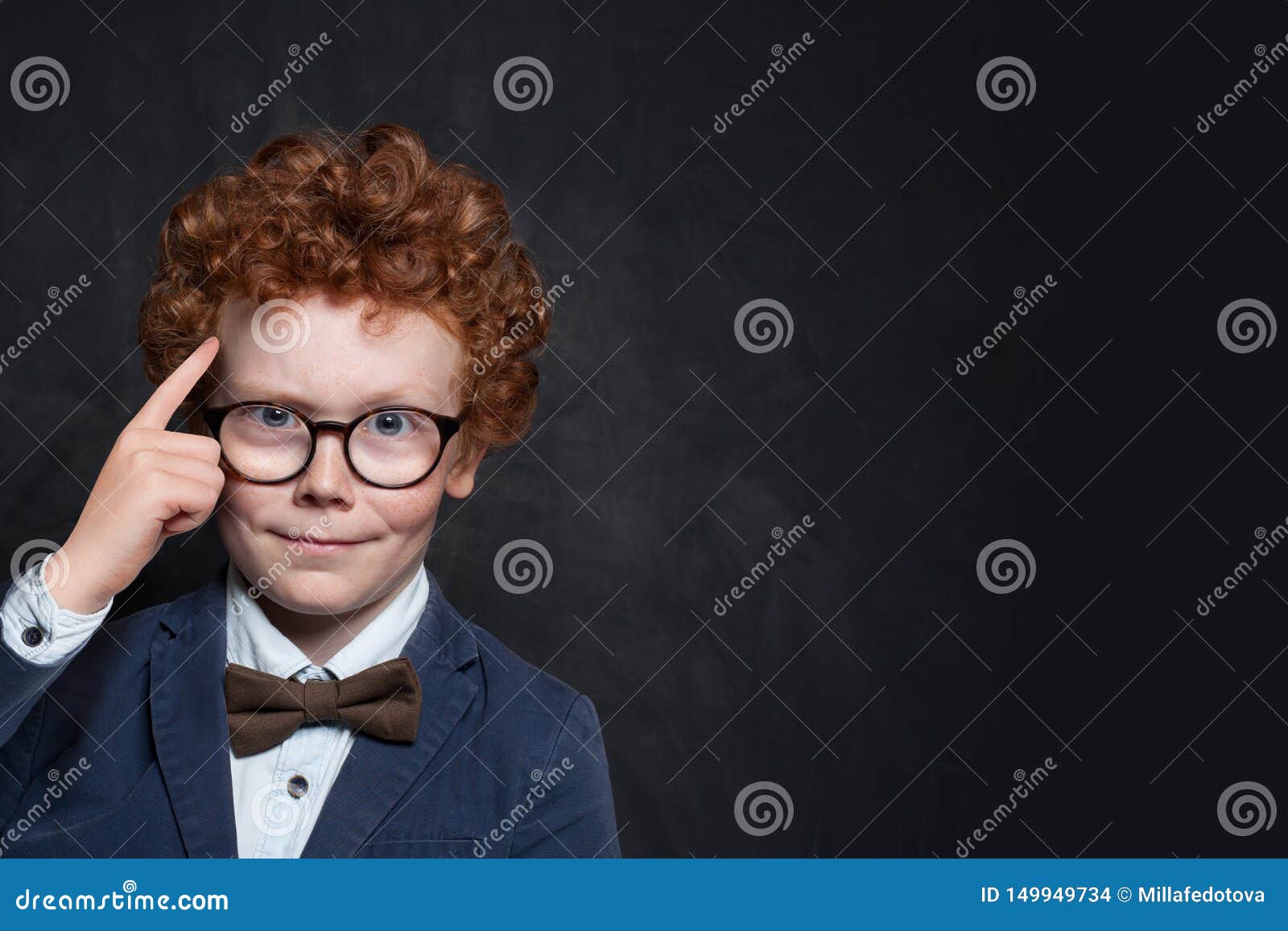 Smart Child Thinking. Little Girl In Glasses On Chalk Board Royalty ...