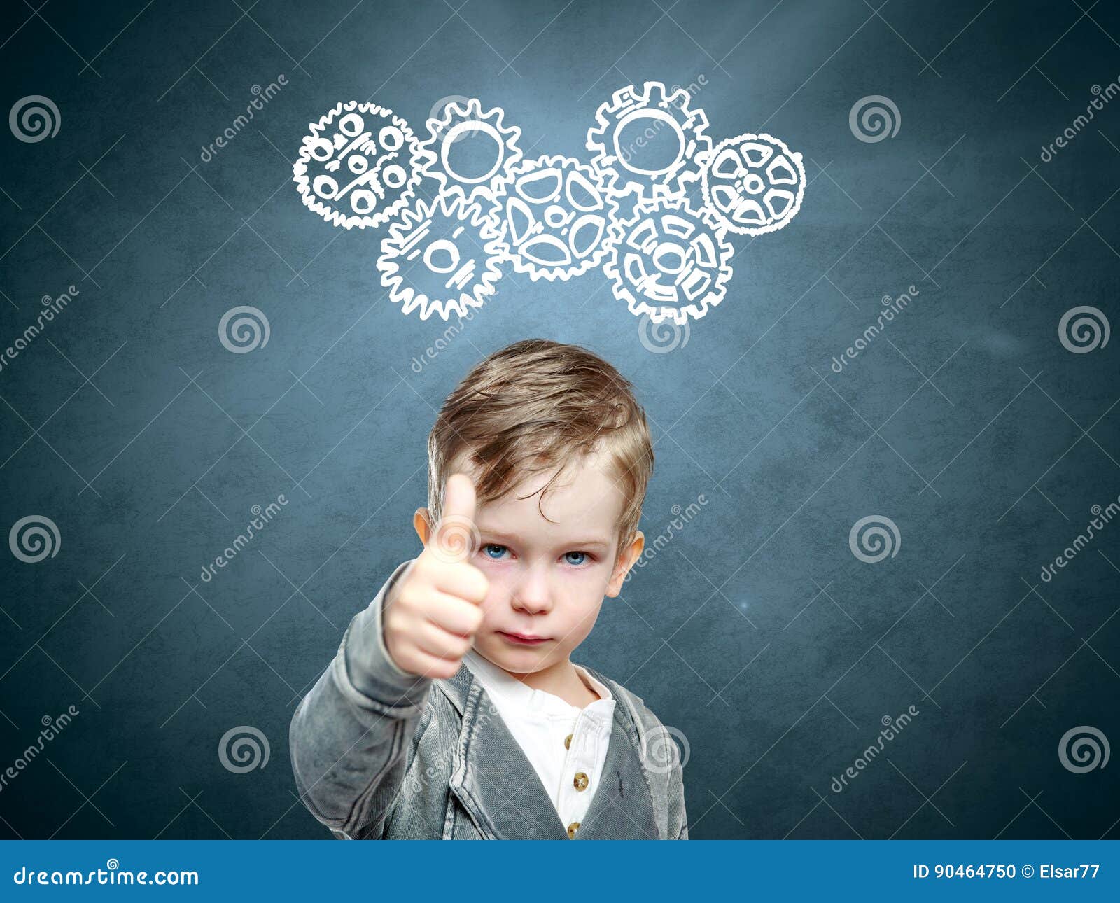 Smart Child Thinks of Looking at Gears Stock Photo - Image of ...