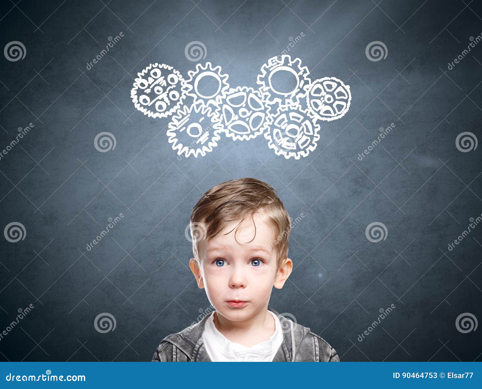 Smart Child Thinks of Looking at Gears Stock Image - Image of child ...