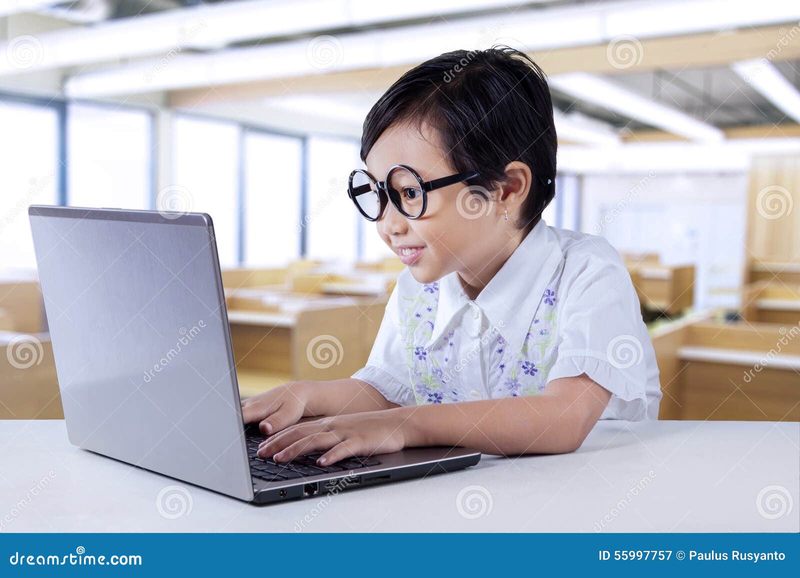 Smart Child Typing on Laptop in the Class Stock Image - Image of ...