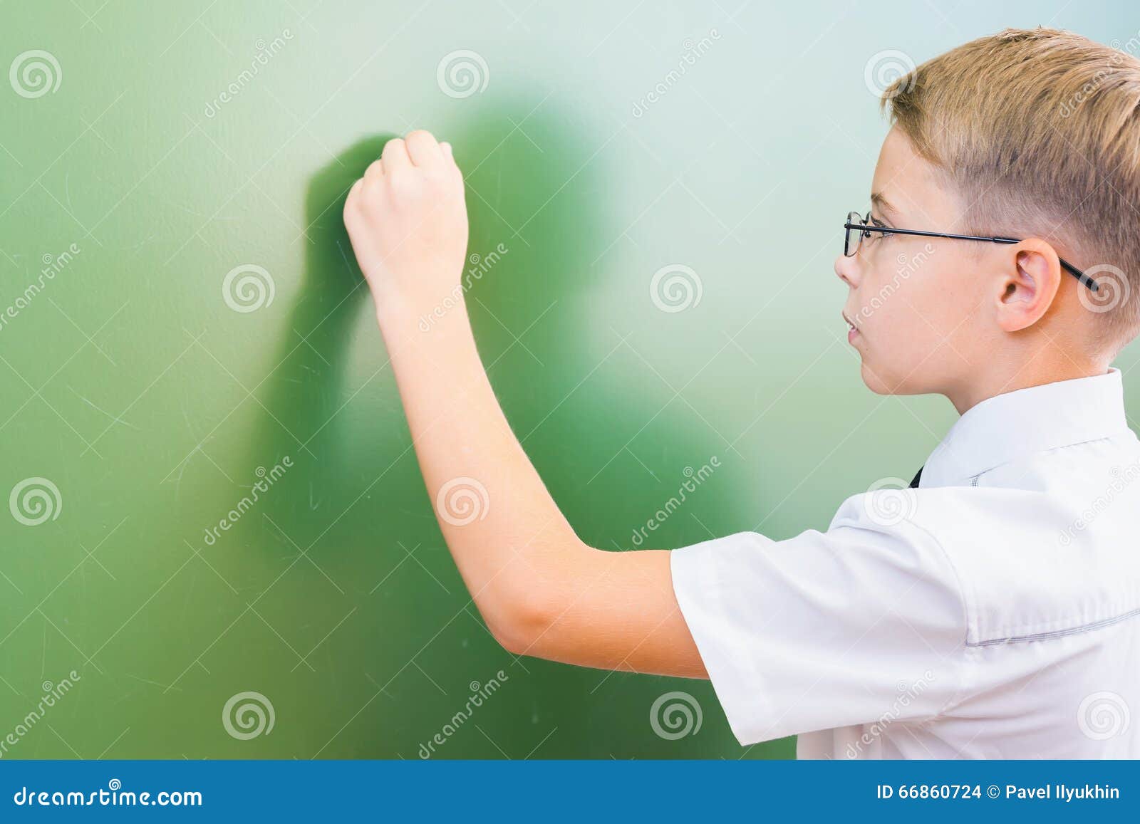 Writing Left- Handed Kid One Hand With Light Green Pen As Sprig Are On ...