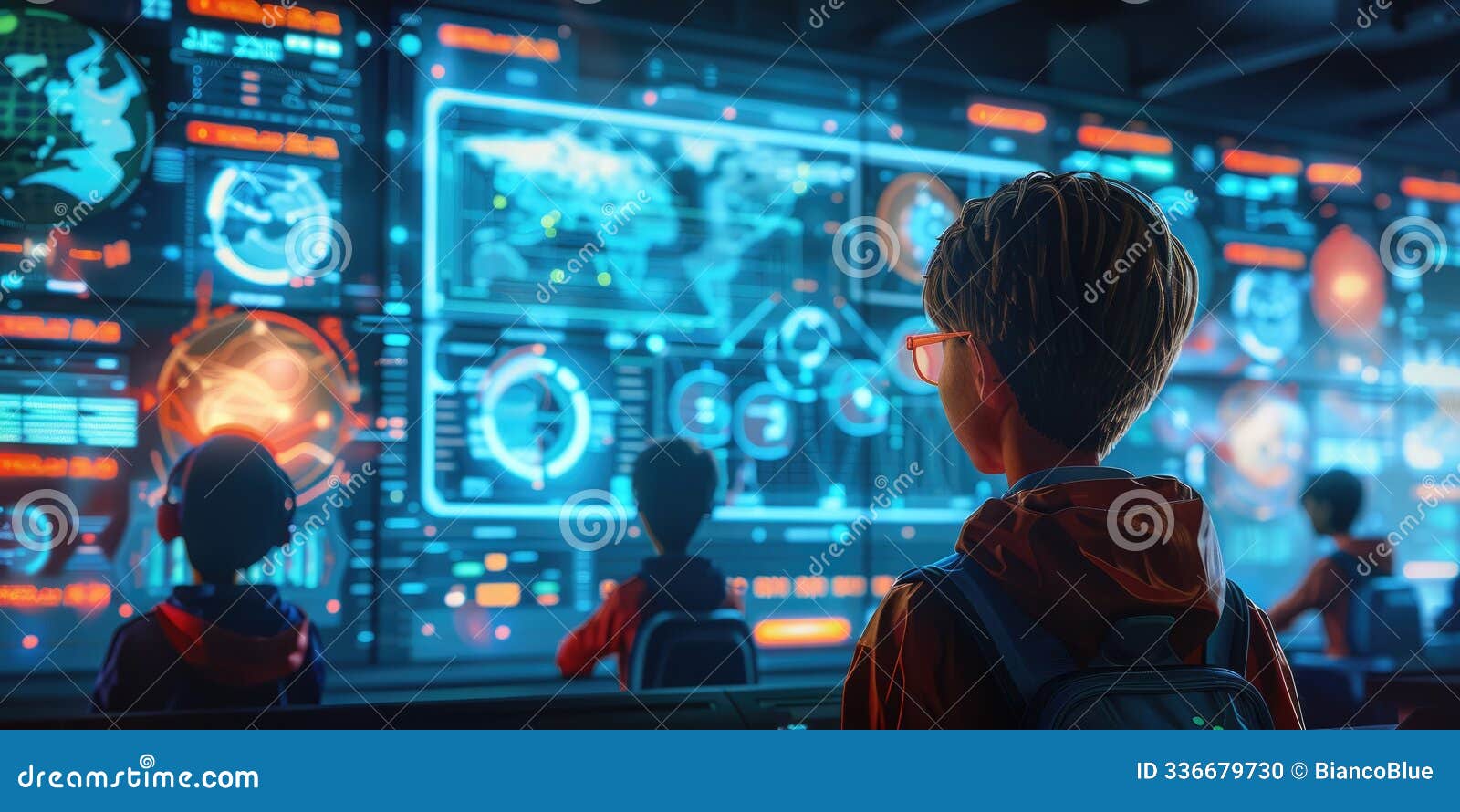 Smart Children Interacting with Digital Screens in Futuristic Classroom ...