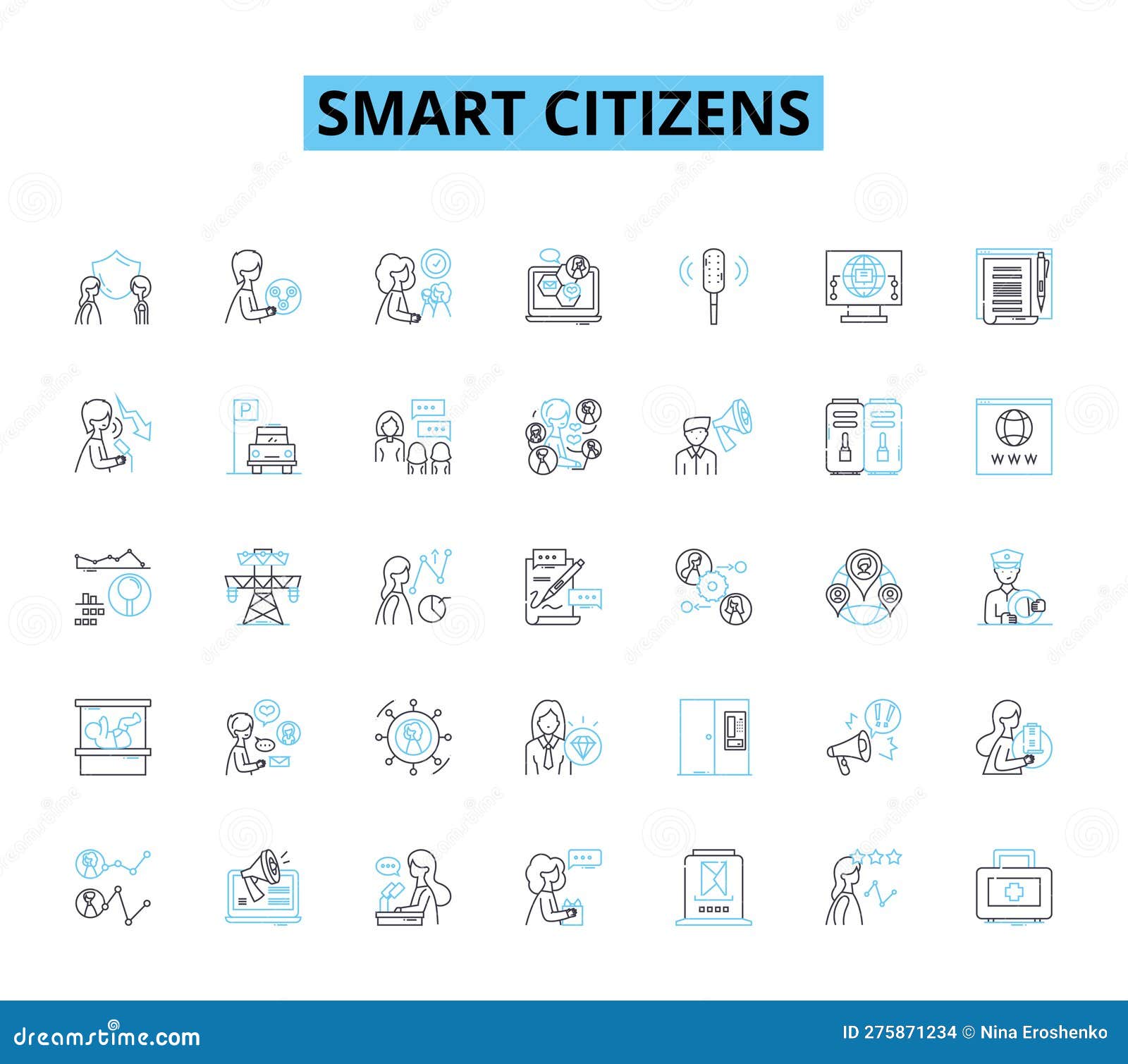 Smart Citizens Linear Icons Set. Connected, Digital, Innovative, Aware ...