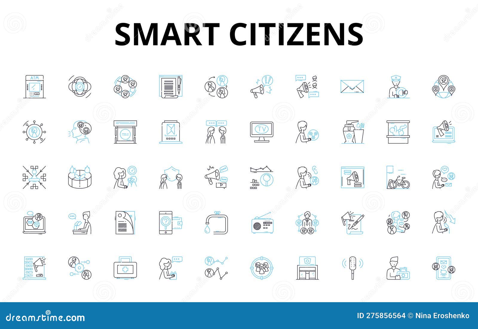 Smart Citizens Linear Icons Set. Connected, Digital, Innovative, Aware ...