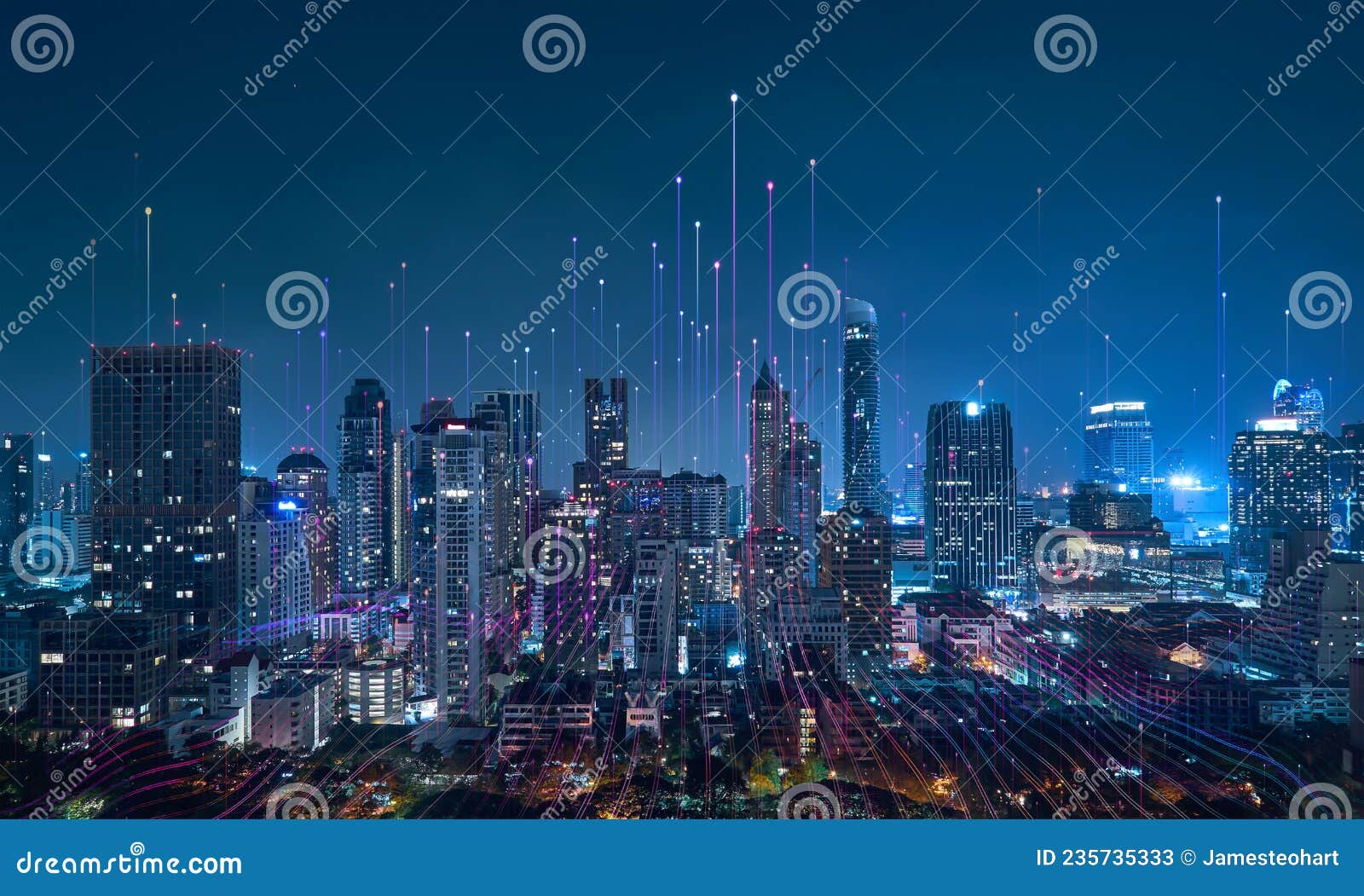 Smart City and Abstract Dot Point Connect with Gradient Line Stock ...