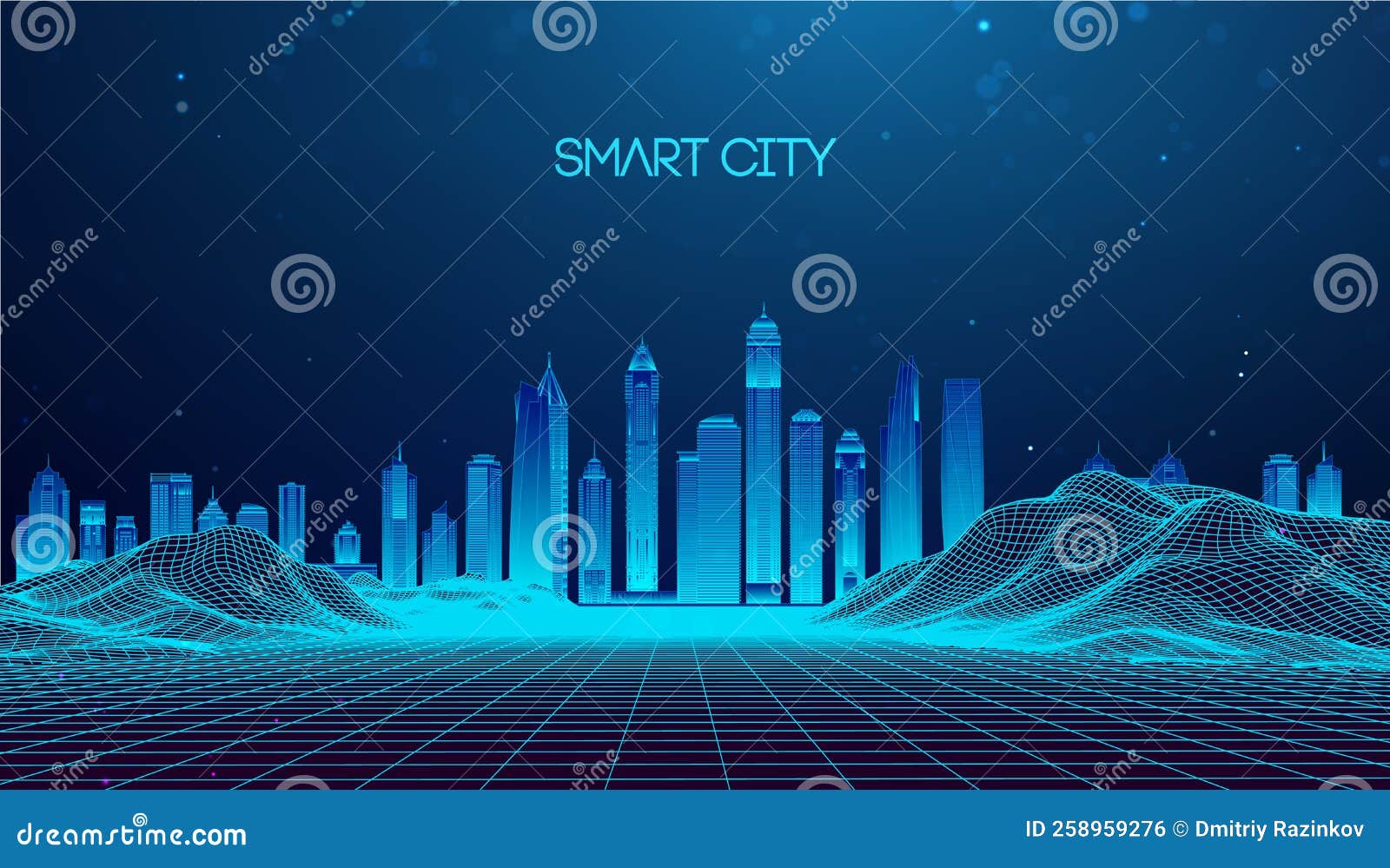 Smart City Abstract Illustration Blue Background in Low Poly Style ...