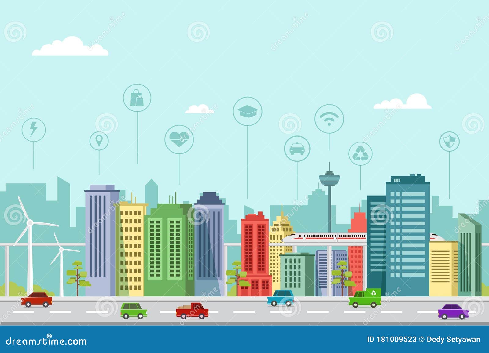 Smart City Building Flat Design in the Future Stock Vector ...