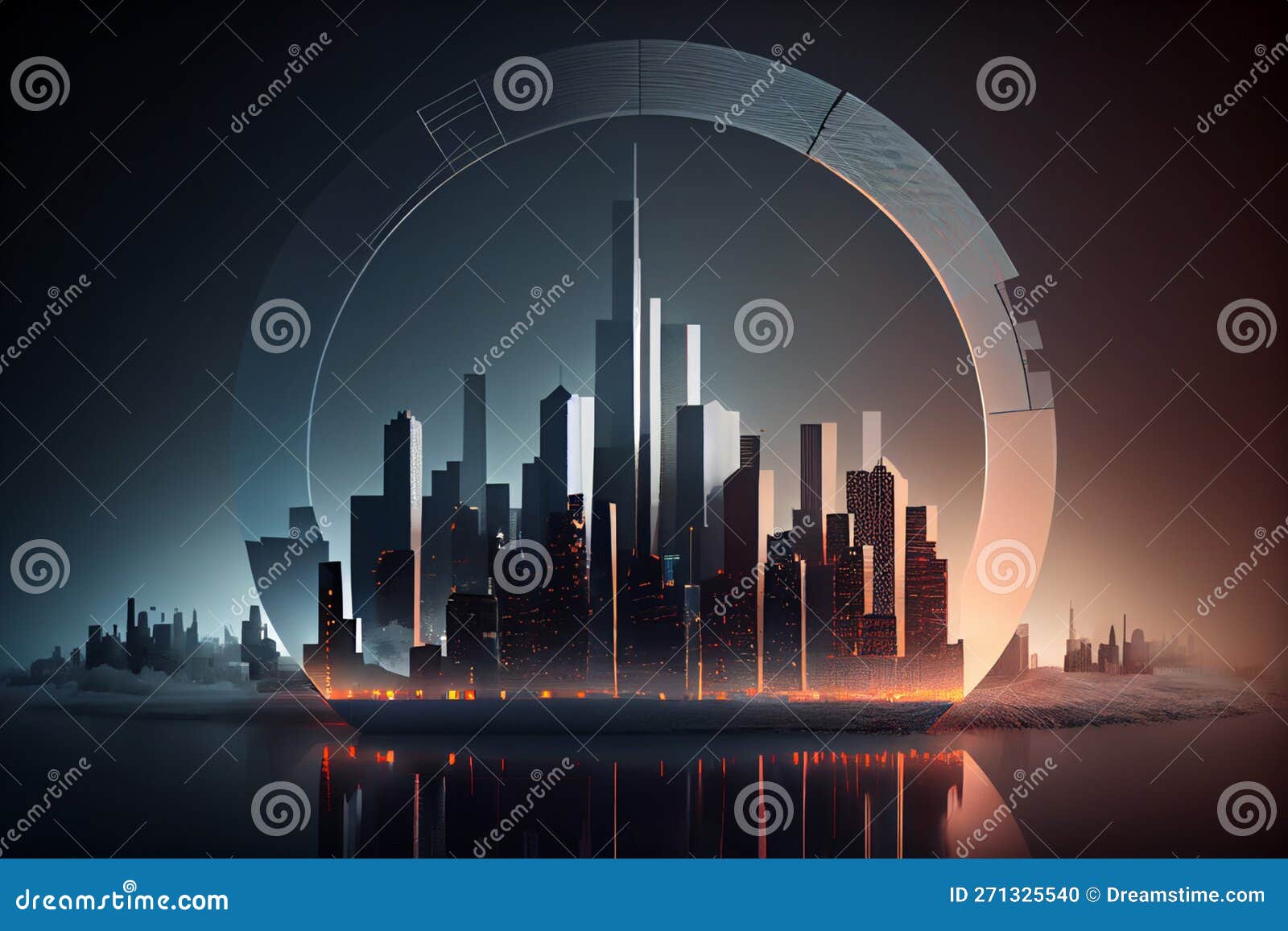 Illustration of Building in Circle, Smart City and Tele Communication ...
