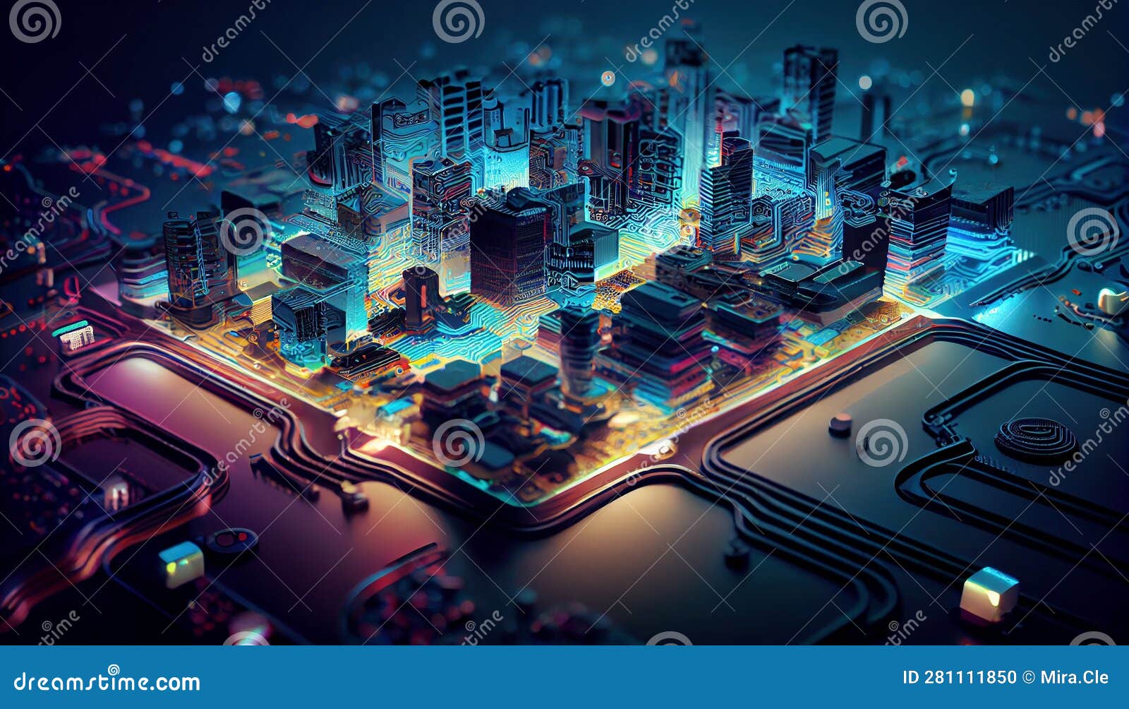 Smart City on Circuit Printed Board Concept, Created with Generative AI ...