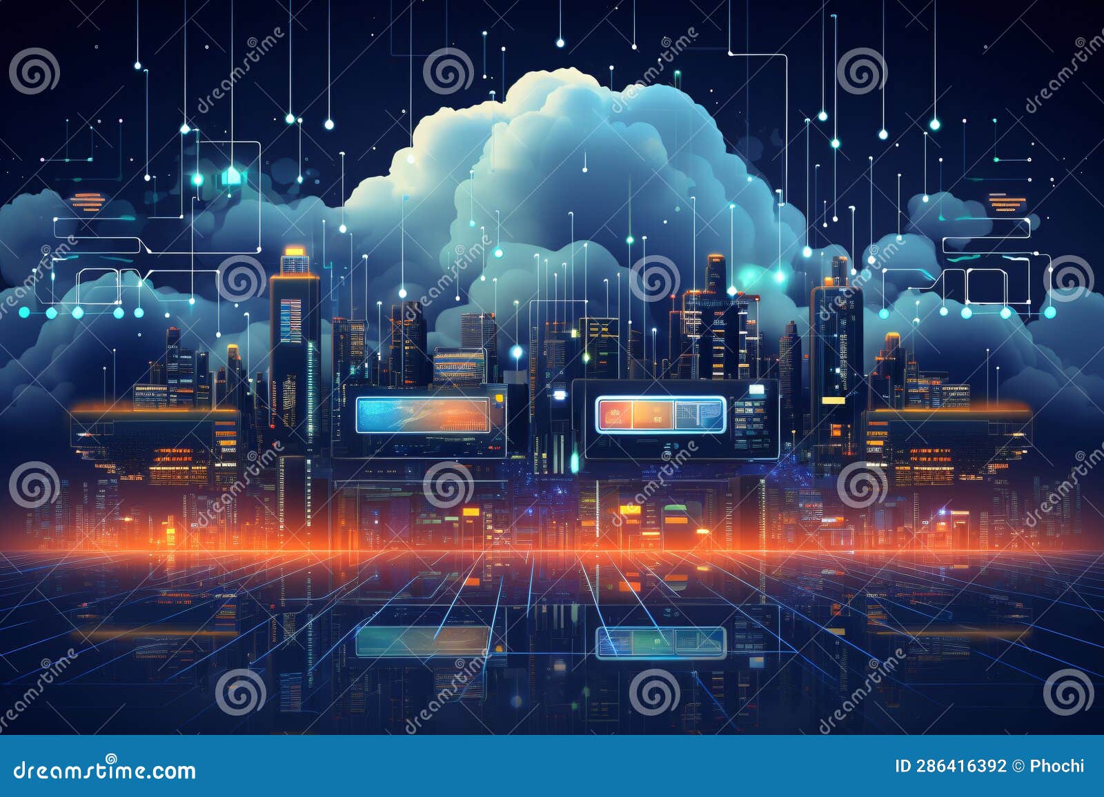 Smart City with Cloud Computing Technology Concept Stock Illustration ...