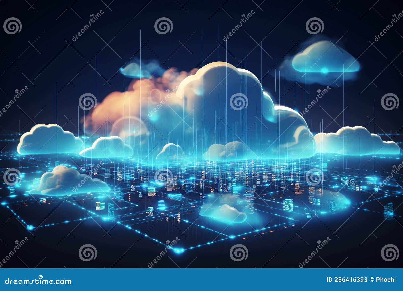 Smart City with Cloud Computing Technology Concept Stock Illustration ...