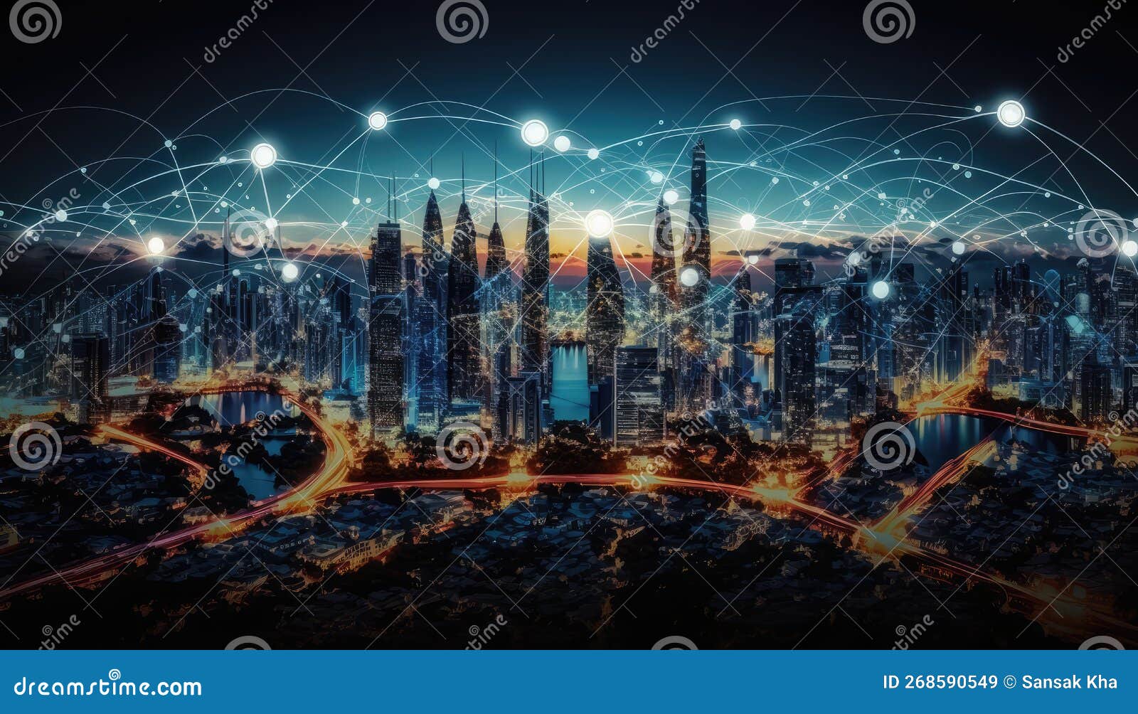 Smart City and Communication Network Concept. IoT(Internet of Things ...