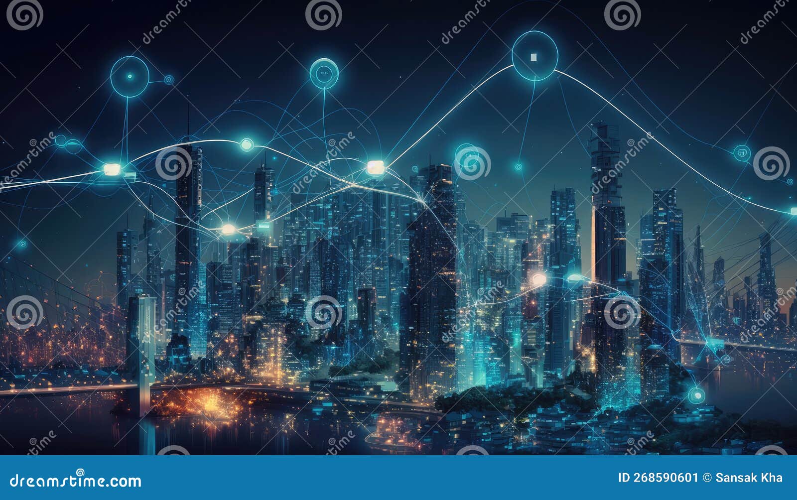 Smart City and Communication Network Concept. IoT(Internet of Things ...