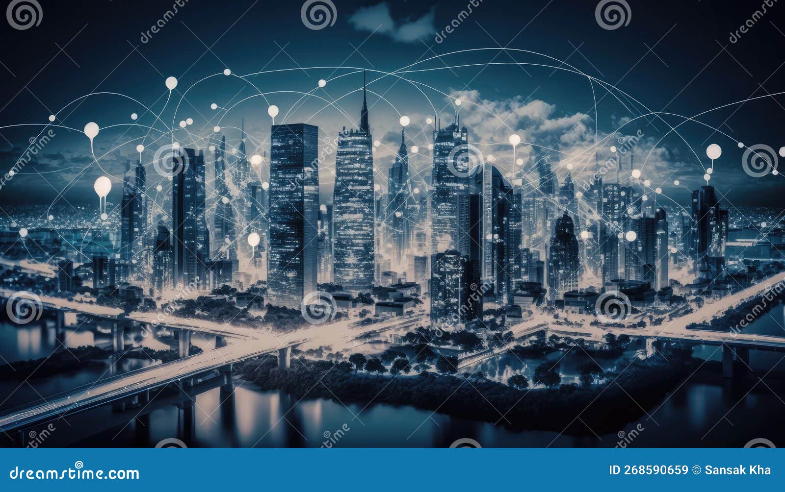 Smart City and Communication Network Concept. IoT(Internet of Things ...