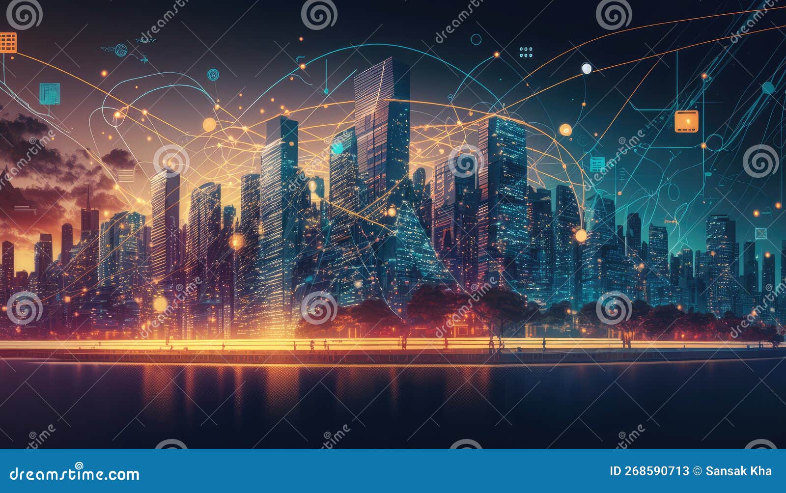 Smart City and Communication Network Concept. IoT(Internet of Things ...