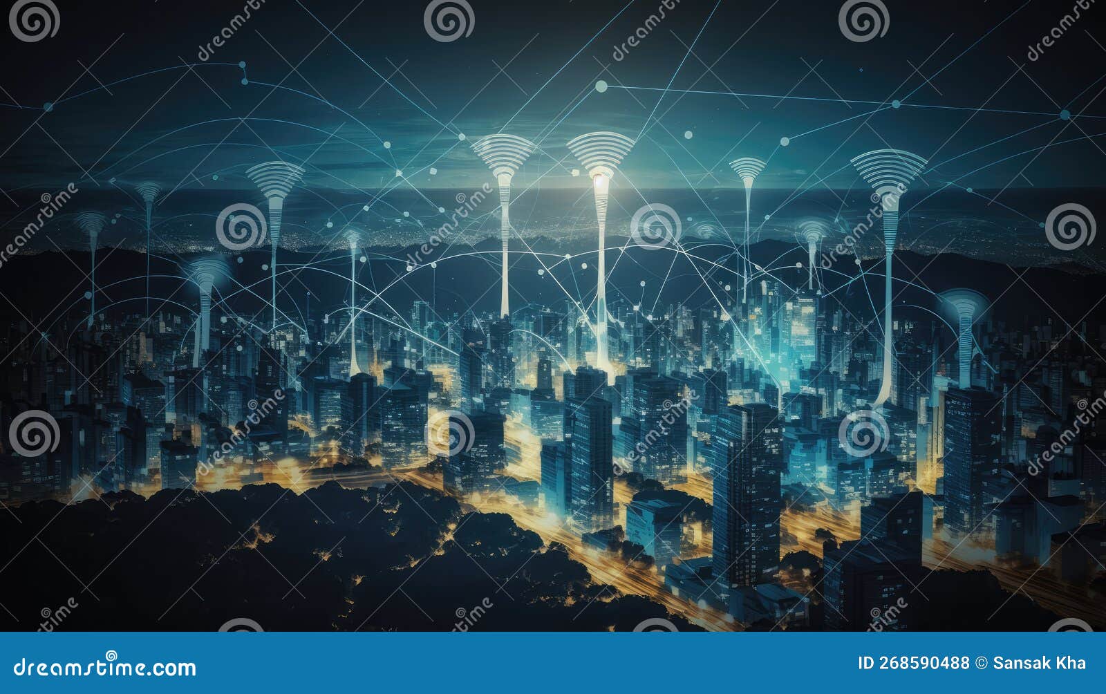 Smart City and Communication Network Concept. IoT(Internet of Things ...