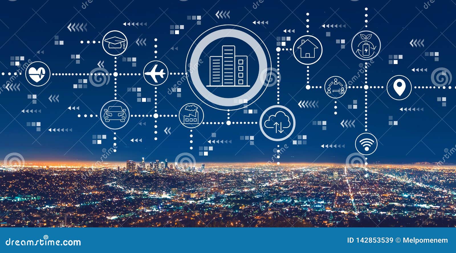 Smart City Concept with Downtown Los Angeles Stock Image - Image of ...