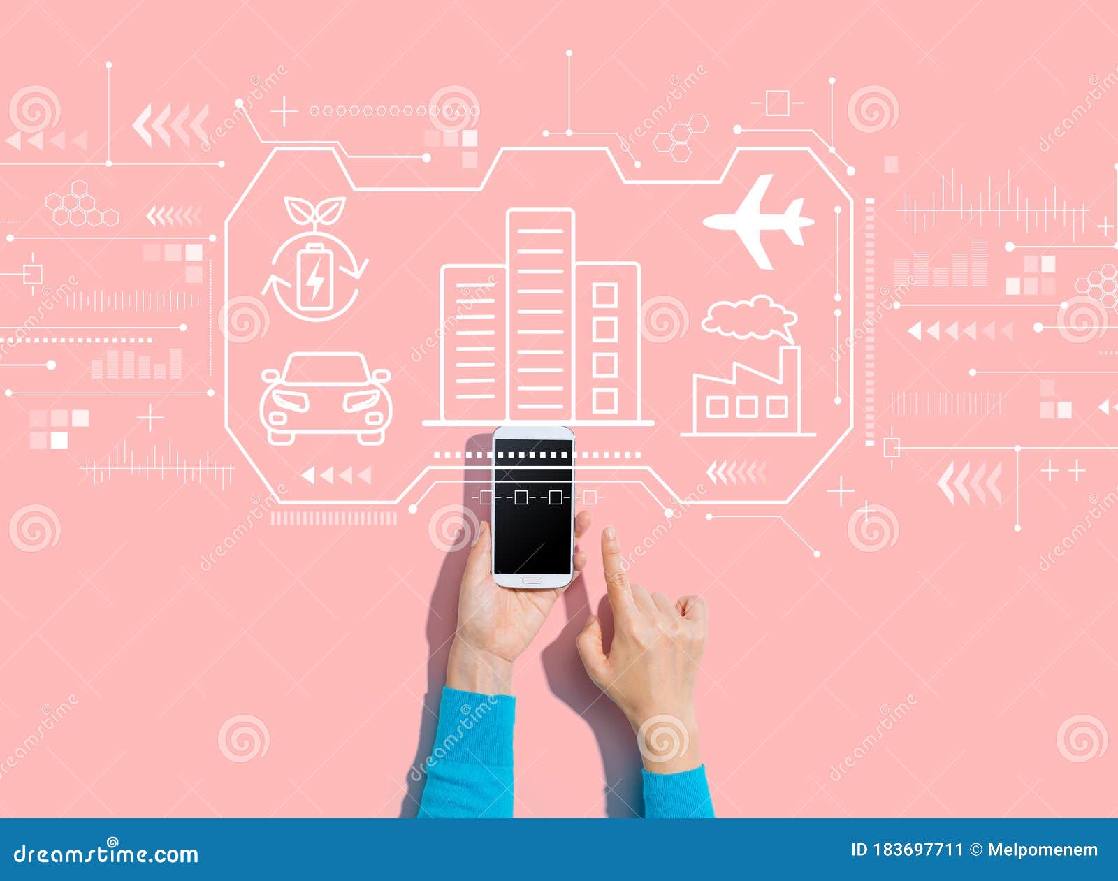 Smart City Concept with Person Using a Smartphone Stock Image - Image ...