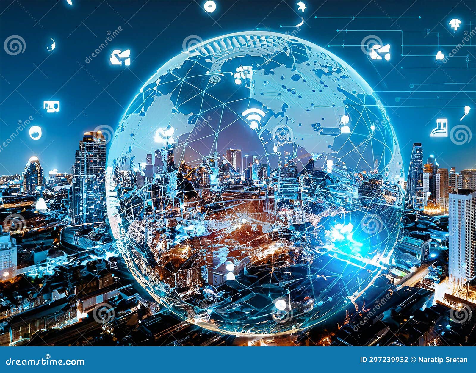Smart City Concept with Wireless Network Connection Stock Photo - Image ...