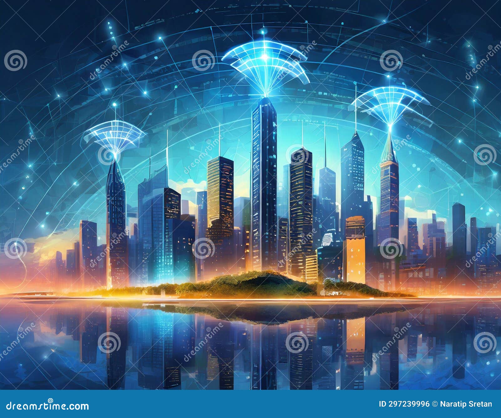 Smart City Concept with Wireless Network Connection Stock Photo - Image ...