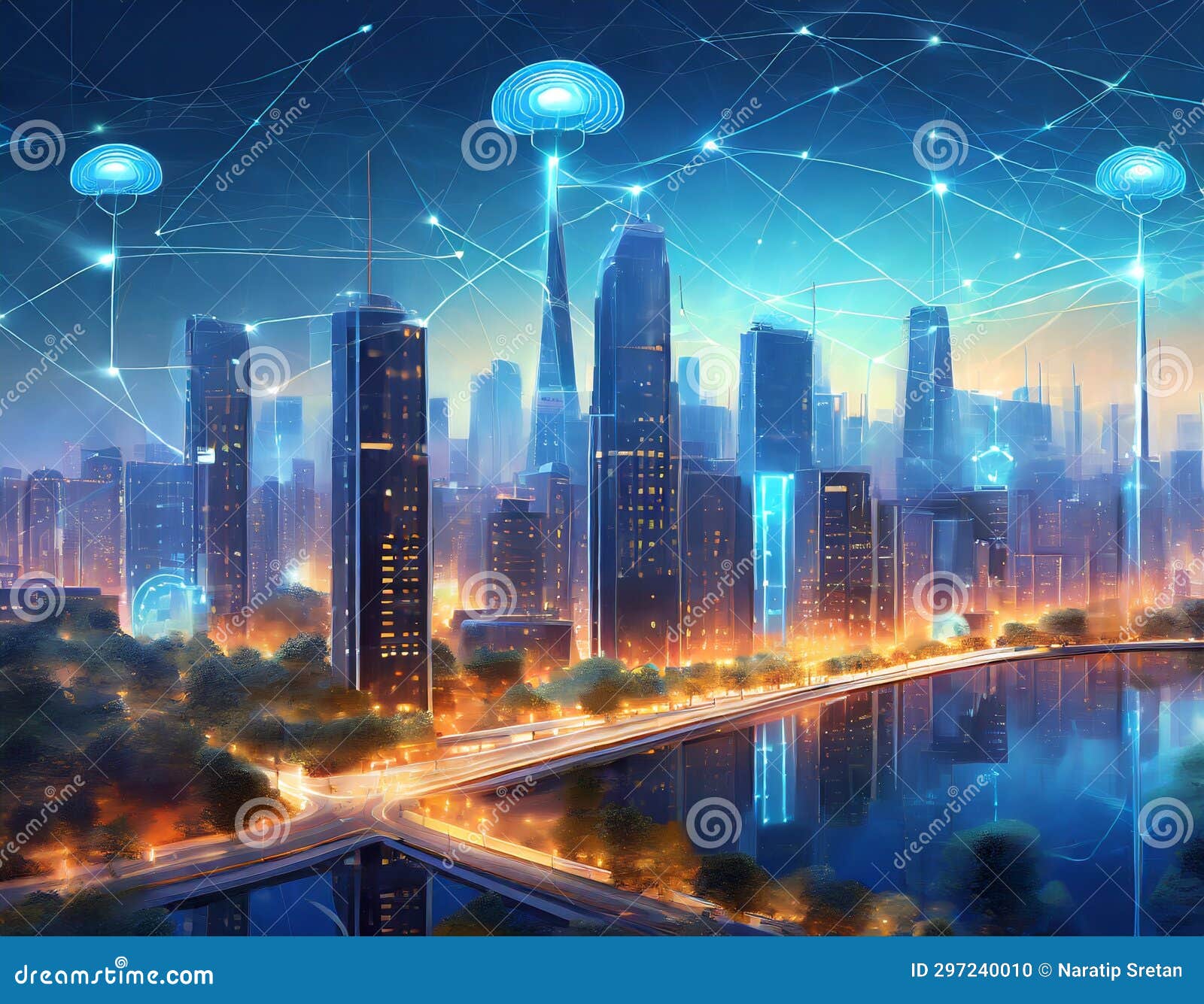 Smart City Concept with Wireless Network Connection Stock Photo - Image ...