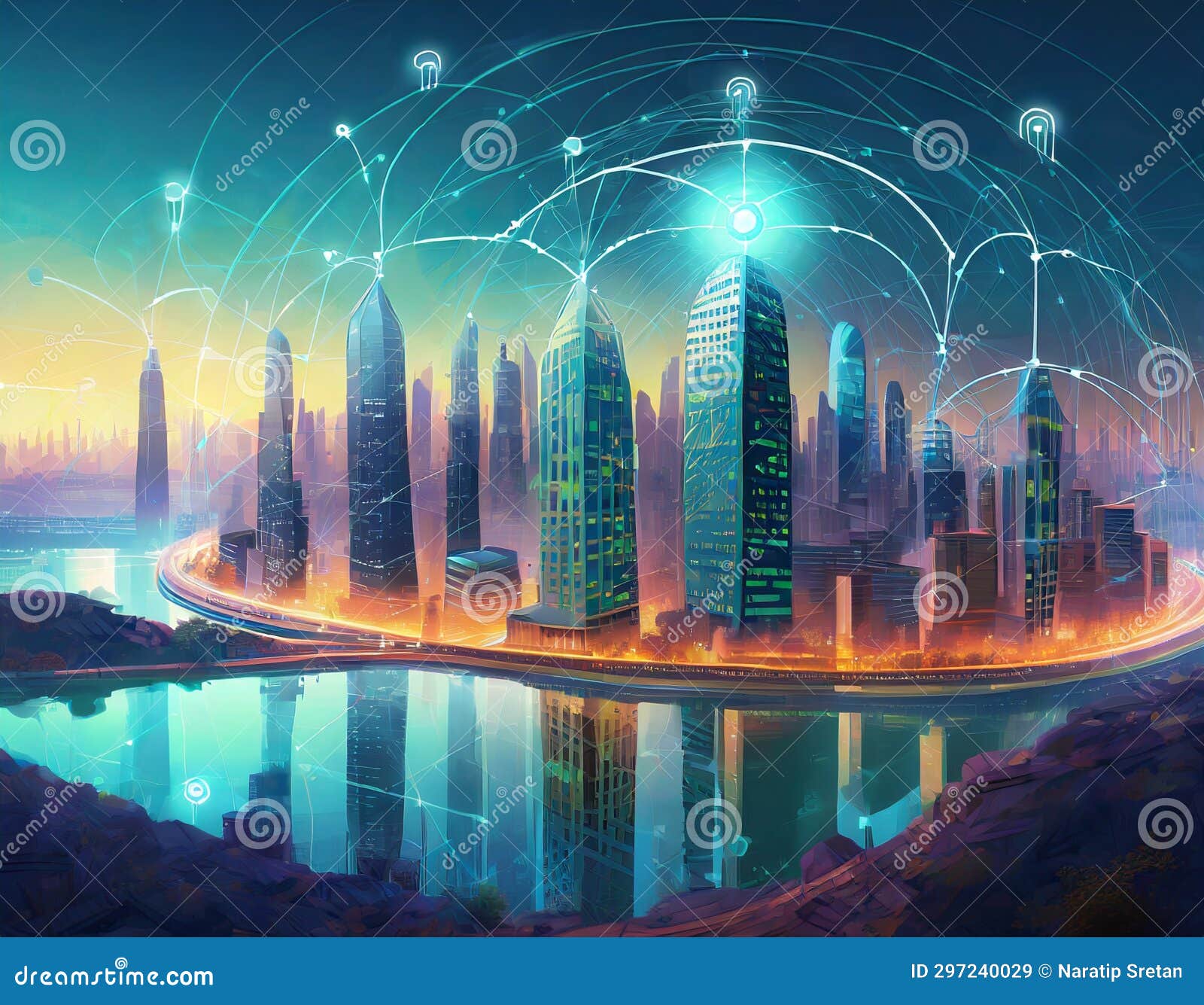 Smart City Concept with Wireless Network Connection Stock Image - Image ...