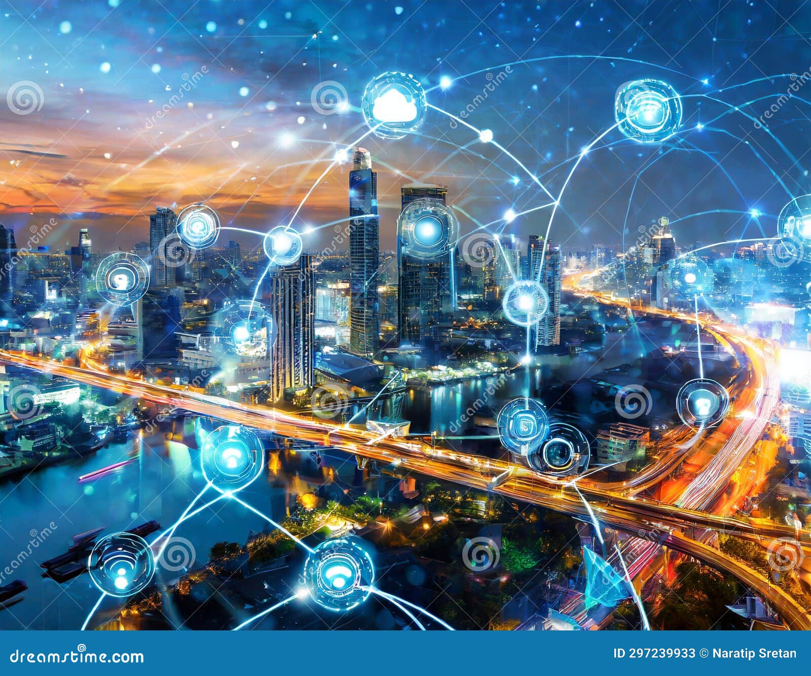 Smart City Concept with Wireless Network Connection Stock Image - Image ...