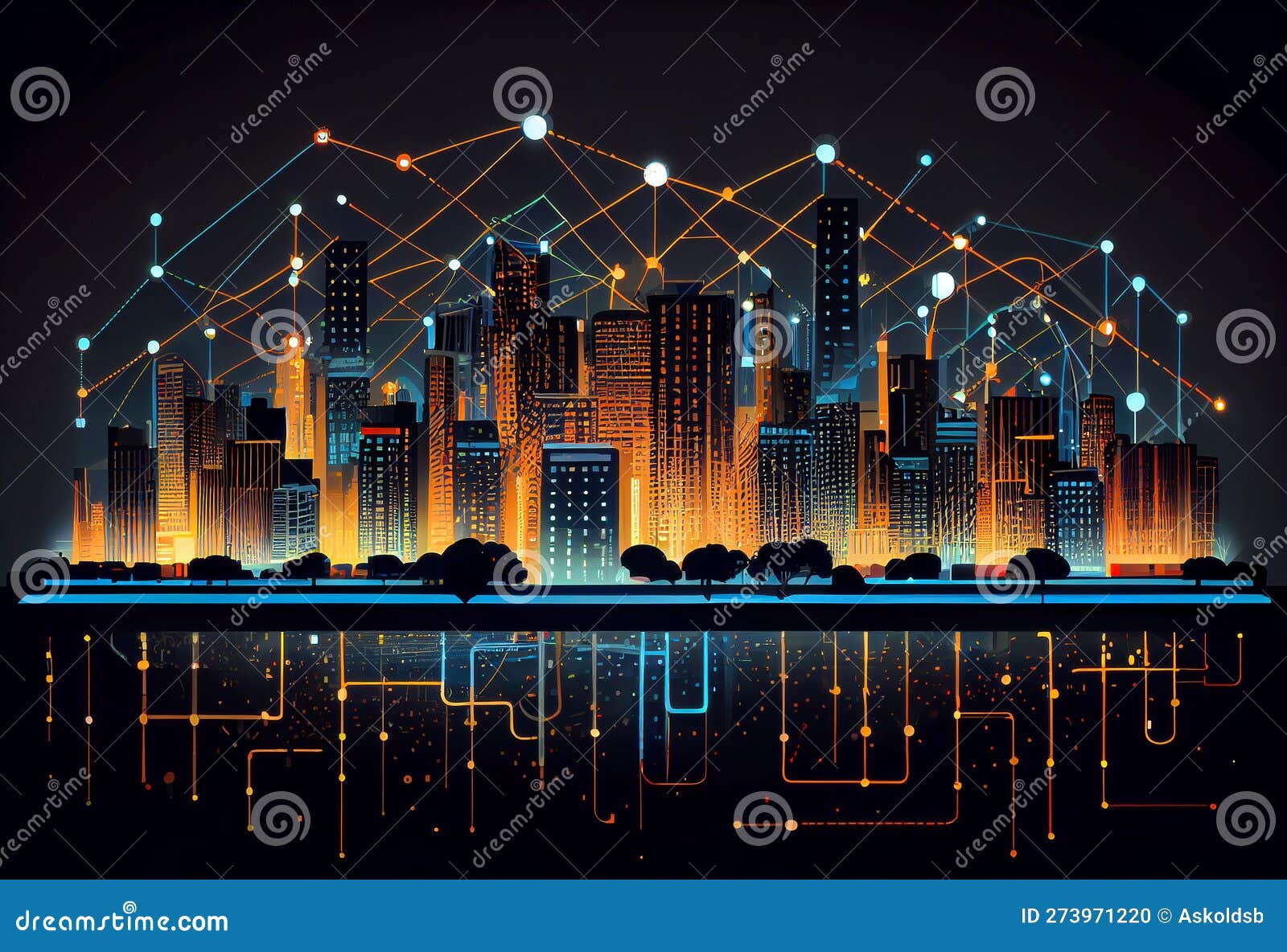 Smart City and Connection Technology Concept, Illustration of Big Data ...