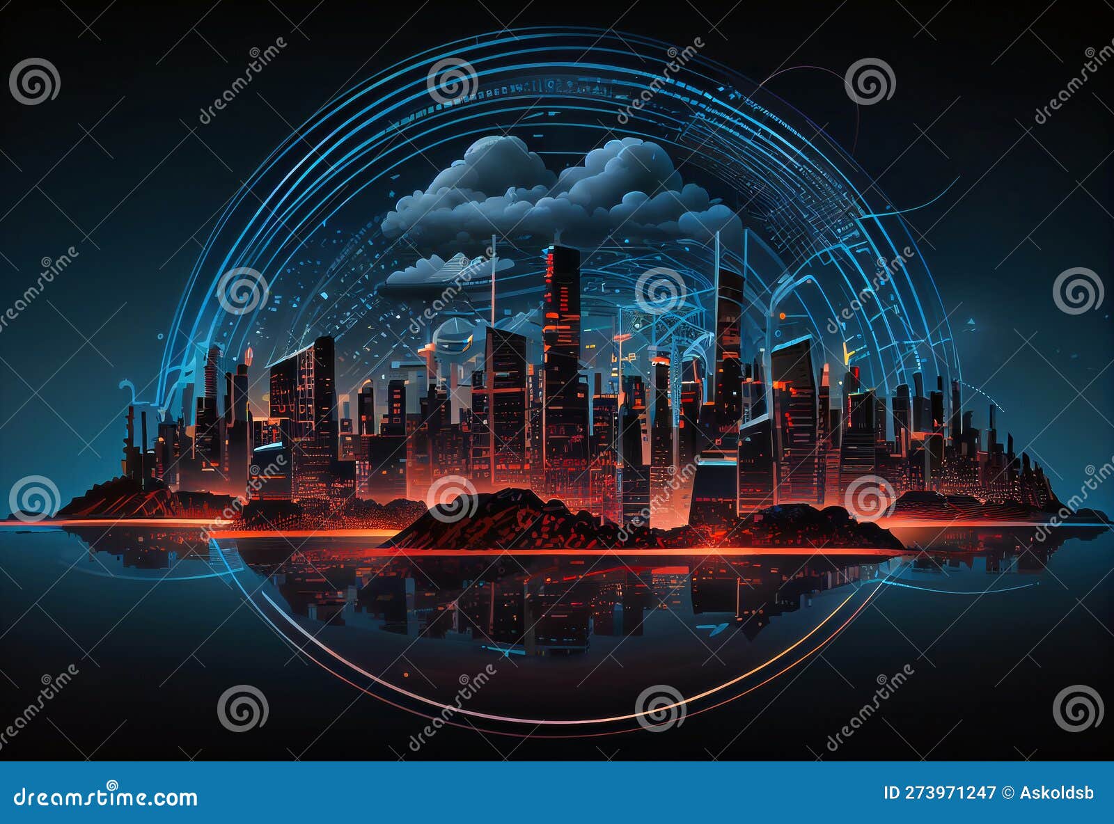 Smart City and Connection Technology Concept, Illustration of Big Data ...