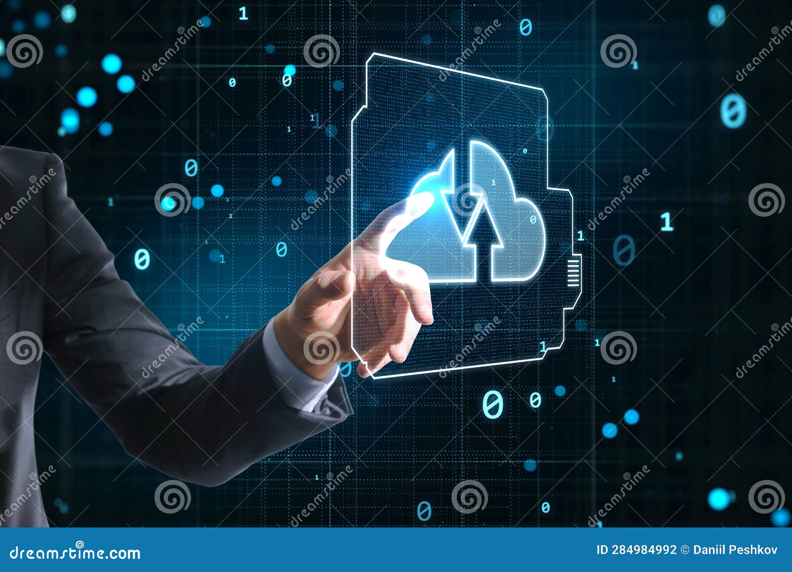 Smart City and Data Exchange Concept with Businessman Finger on Virtual ...