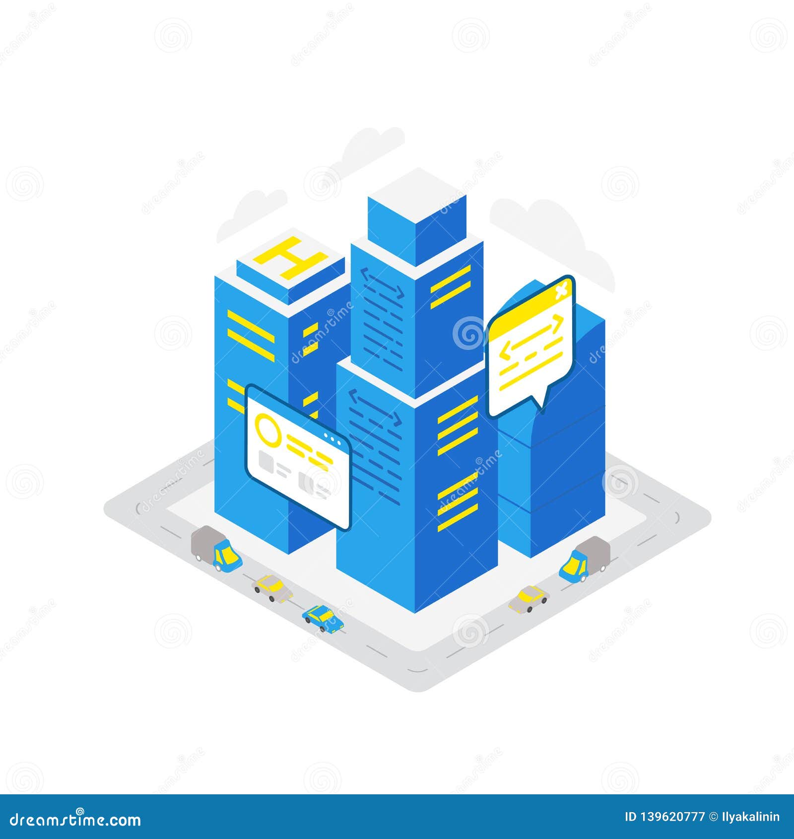 Smart City Data Infrastructure Server Isometric Concept. Blue Colors ...