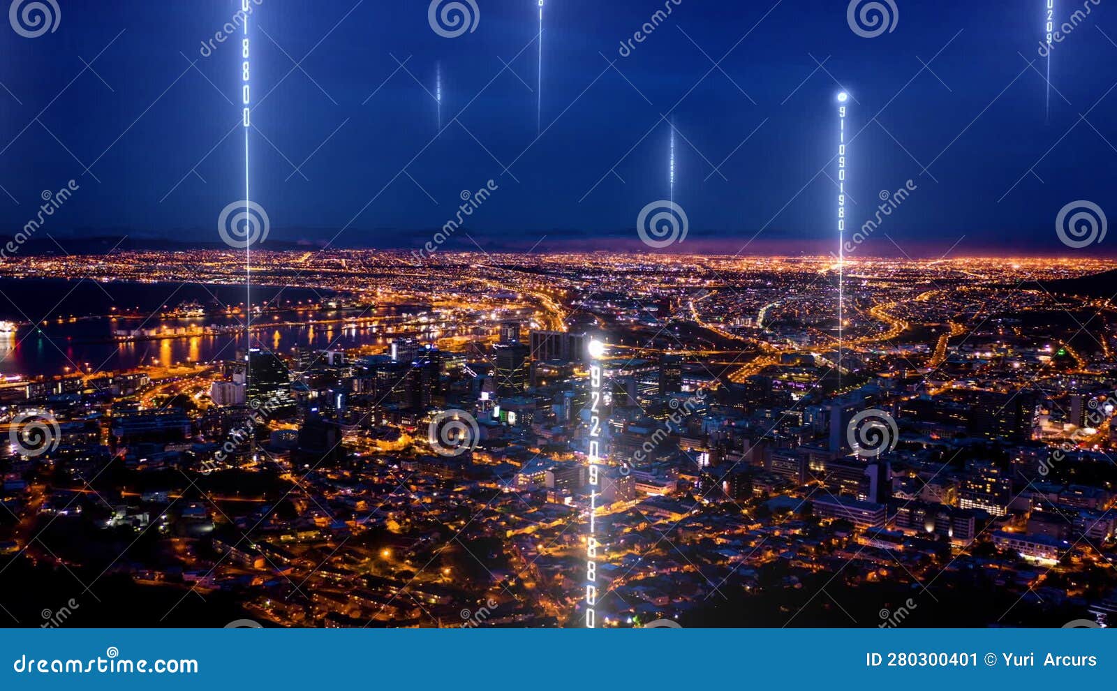 Smart City, Data Streams and Network Connectivity with Light, Night or ...