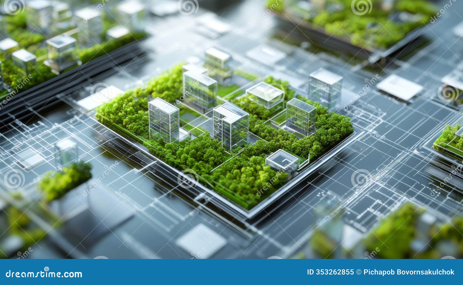 Smart City Designs Displayed on Interactive Screens with Greenery Stock ...