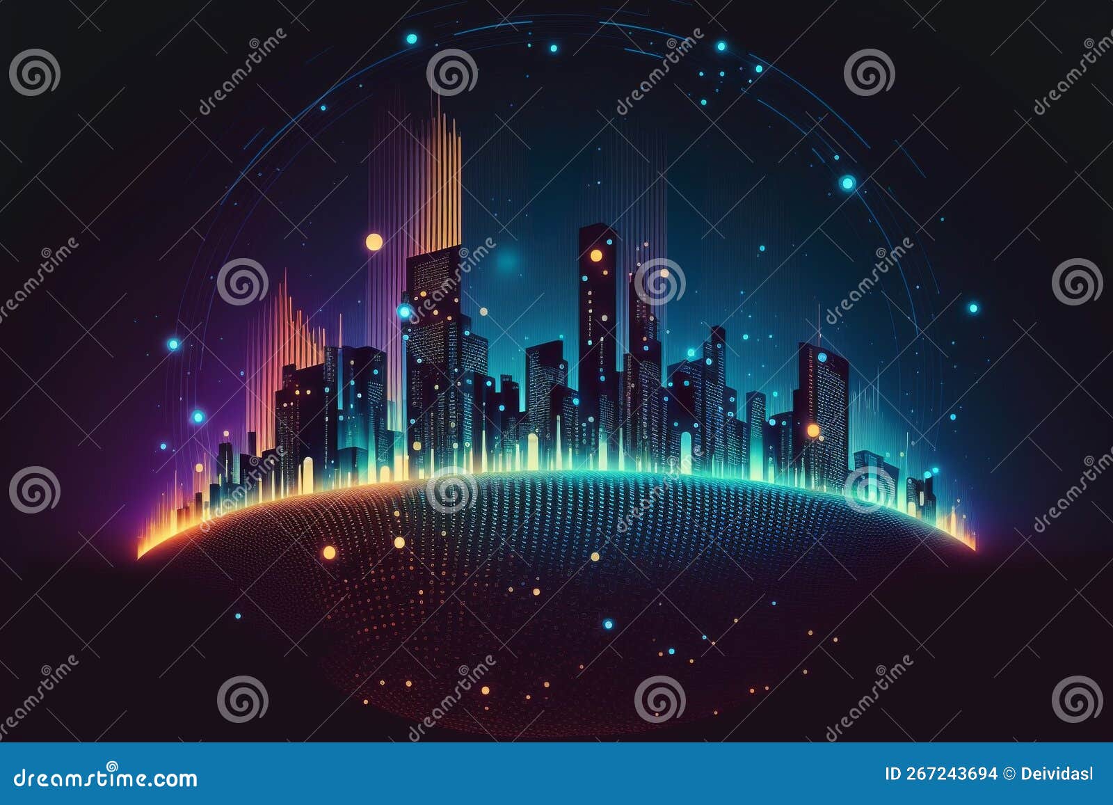 Smart City Dot Point Connect with Gradient Grid Line. Generative AI ...