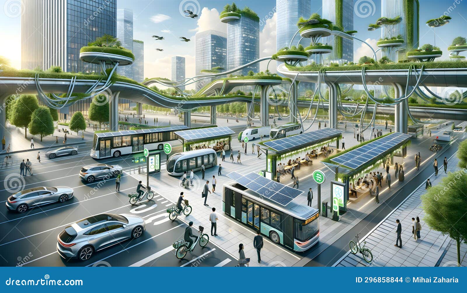 Smart City with Eco-Friendly Transportation Hub Illustration. Created ...