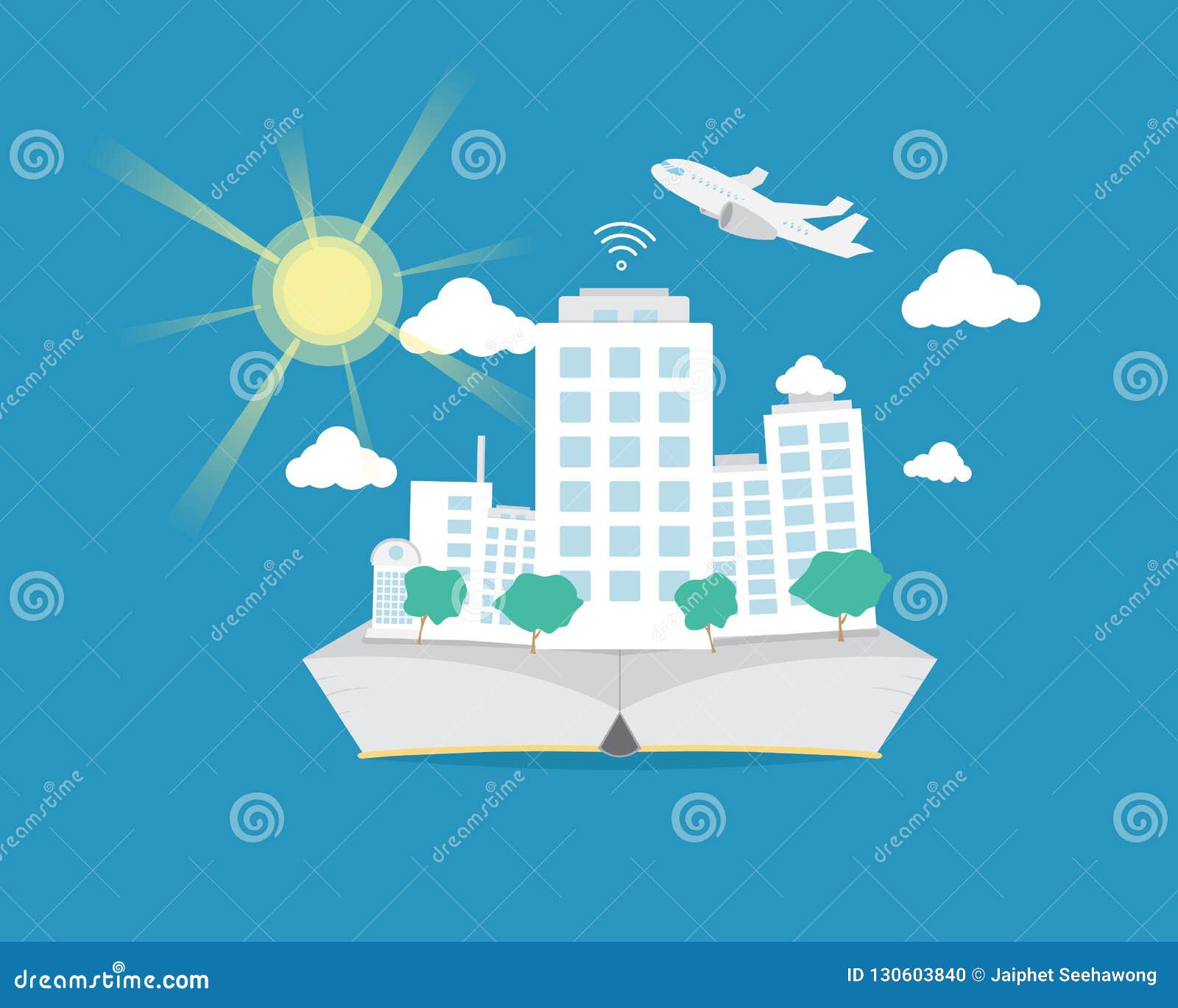 Smart City on Flat Book. stock vector. Illustration of hand - 130603840