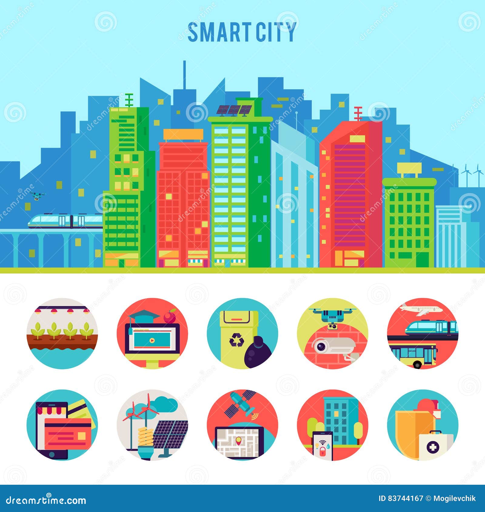 Smart City Flat Infographic Template Cartoon Vector | CartoonDealer.com ...
