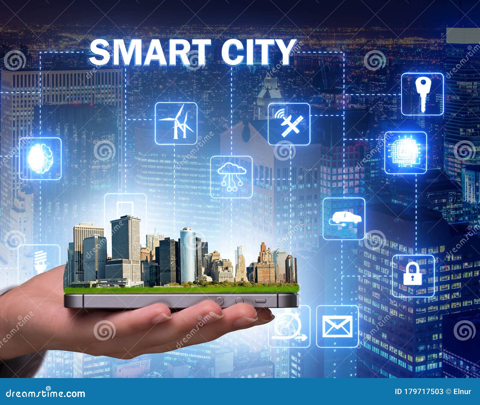 Smart City in Innovation Concept Stock Image - Image of grid ...